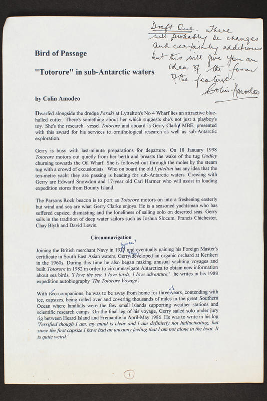 Manuscript: Bird of passage, "Totorore" in sub-Antarctic waters - New ...