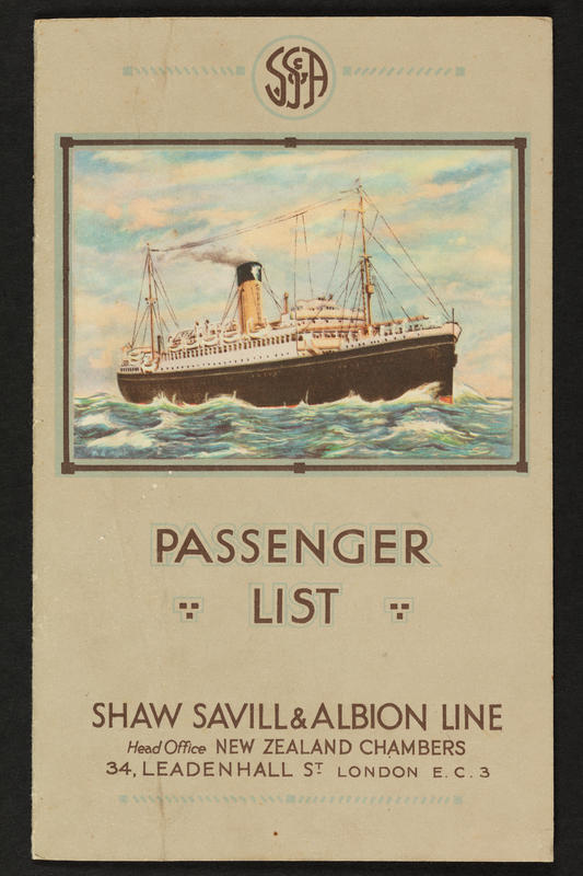 Ephemera: Shaw Savill & Albion Line passenger list RMS TAMAROA (1921 ...