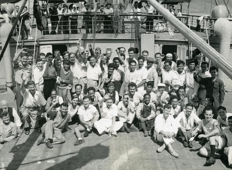 Photograph: Survivors from the sinking of RANGITANE on board SS NELLORE ...