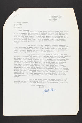 Letter: From Gerry Clark, Kerikeri to Geoff Stone, St Mary's Bay ...