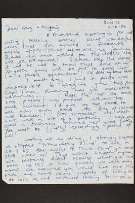 Letter: From Callan to Gerry Clark - New Zealand Maritime Museum