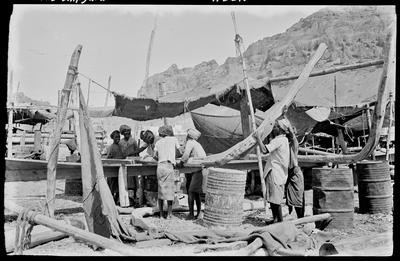 Negative: Erecting frame of dhow, Ma'alla, Aden, 1939 - New Zealand ...