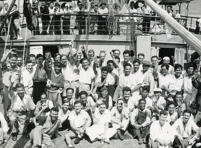 Photograph: Survivors from the sinking of RANGITANE on board SS NELLORE ...
