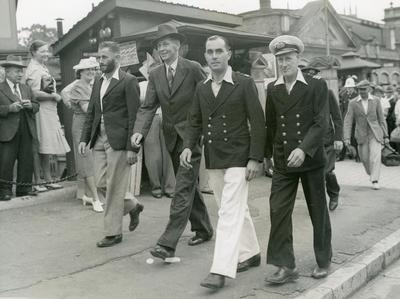 Photograph: Four crew members from RANGITANE and HOLMWOOD arriving at ...