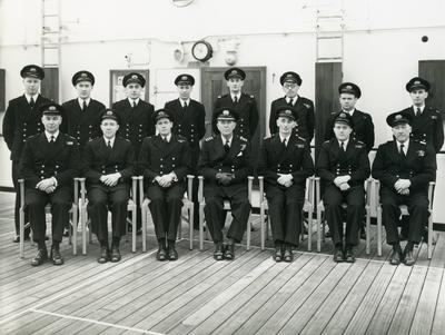 Photograph: Officers on deck, MV RUAHINE - New Zealand Maritime Museum