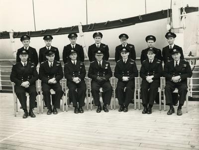 Photograph: Officers on deck, MV RUAHINE - New Zealand Maritime Museum