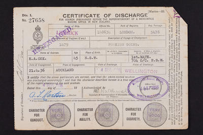 Certificate of Discharge: LIMERICK for Eric Aden Cox, 04 Sep 1936 - New ...