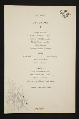 Menu: Luncheon, SS ARAWA - New Zealand Maritime Museum