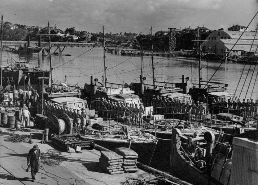 Photograph: Four Fairmile, HMNZS PHYLLIS (T22), and two patrol launches ...