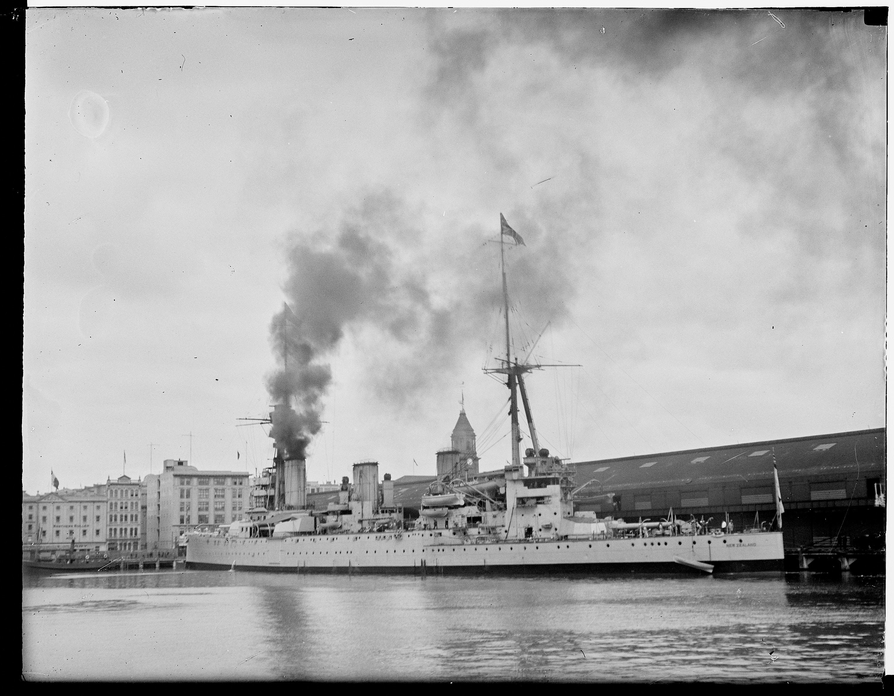 Glass plate: An image of HMS NEW ZEALAND (1911) at berth - New Zealand ...