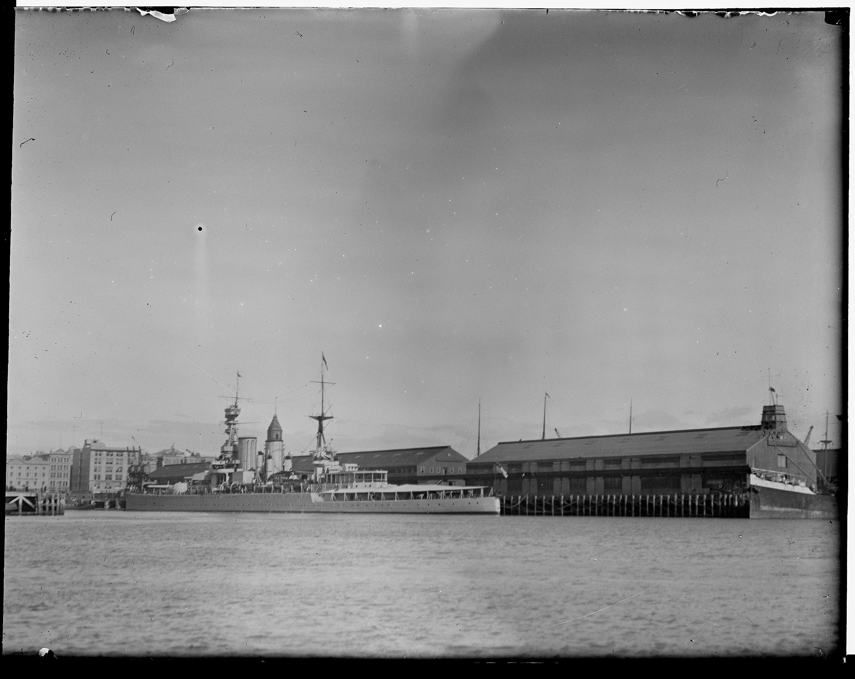 Glass plate: An image of HMS RENOWN (1916) at berth - New Zealand ...