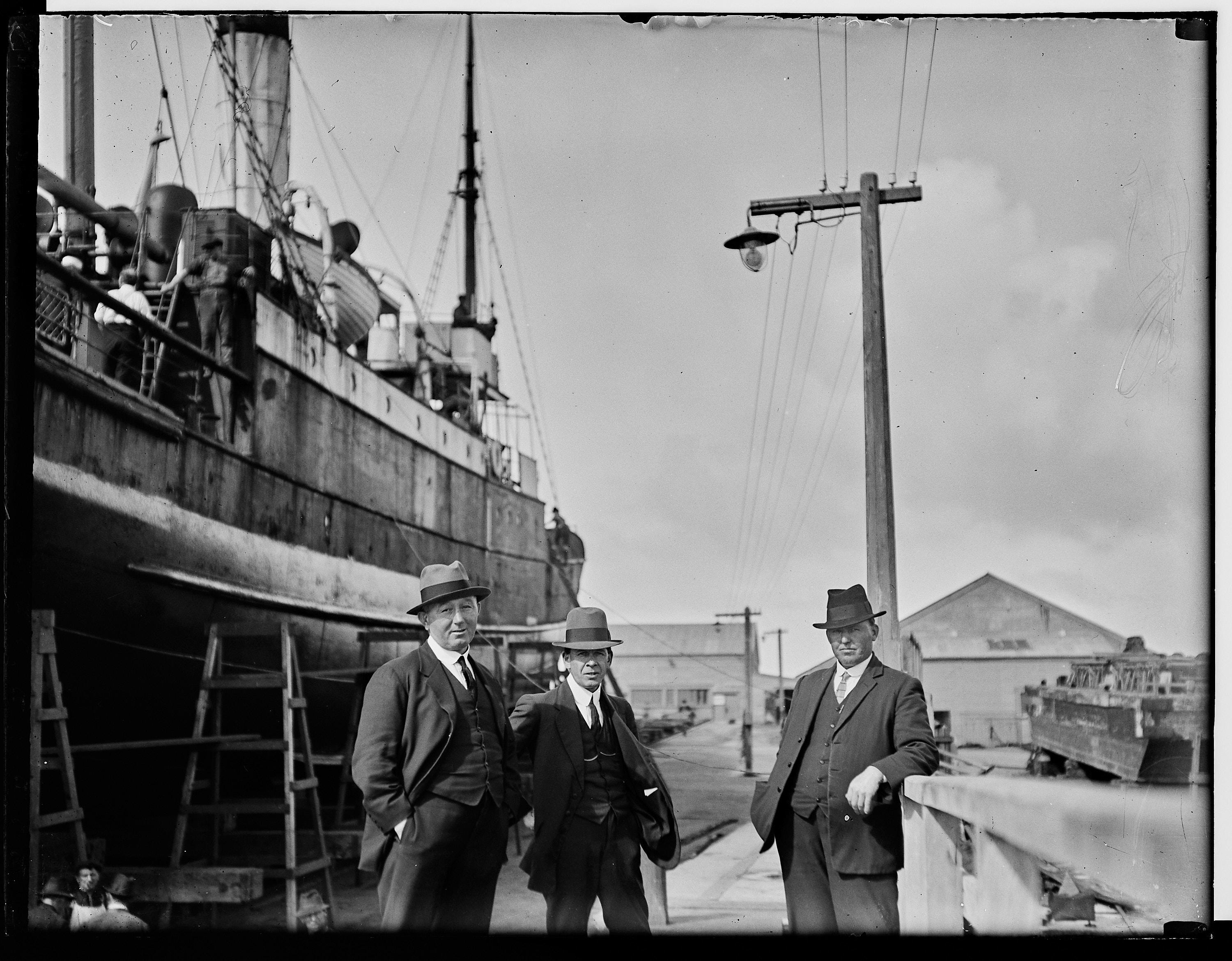 Glass plate: An image of Dockmaster Mr Tyler, Chief Shipright Mr Clare ...