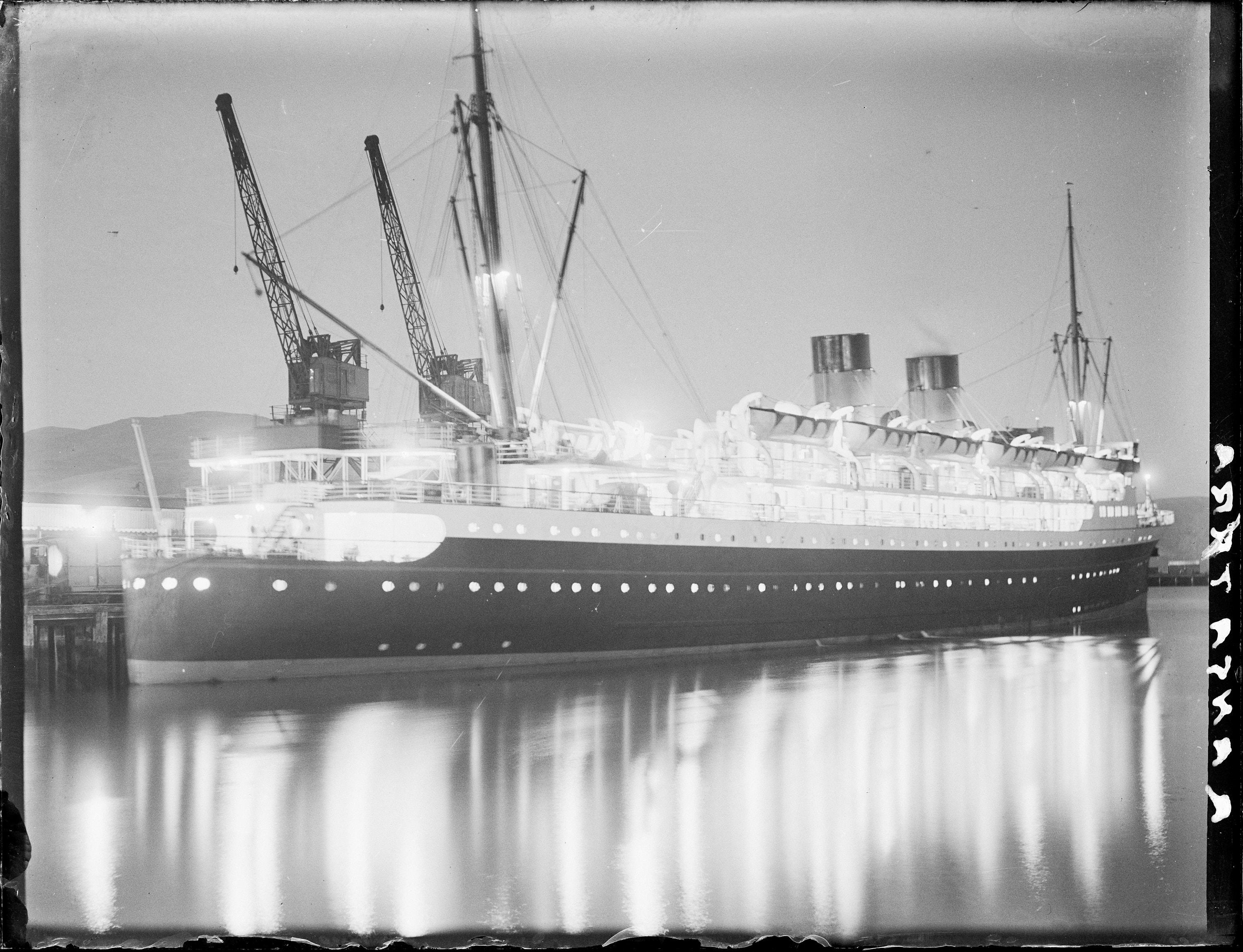 Glass plate: RANGATIRA (1931) passenger ship berthed at night - New ...