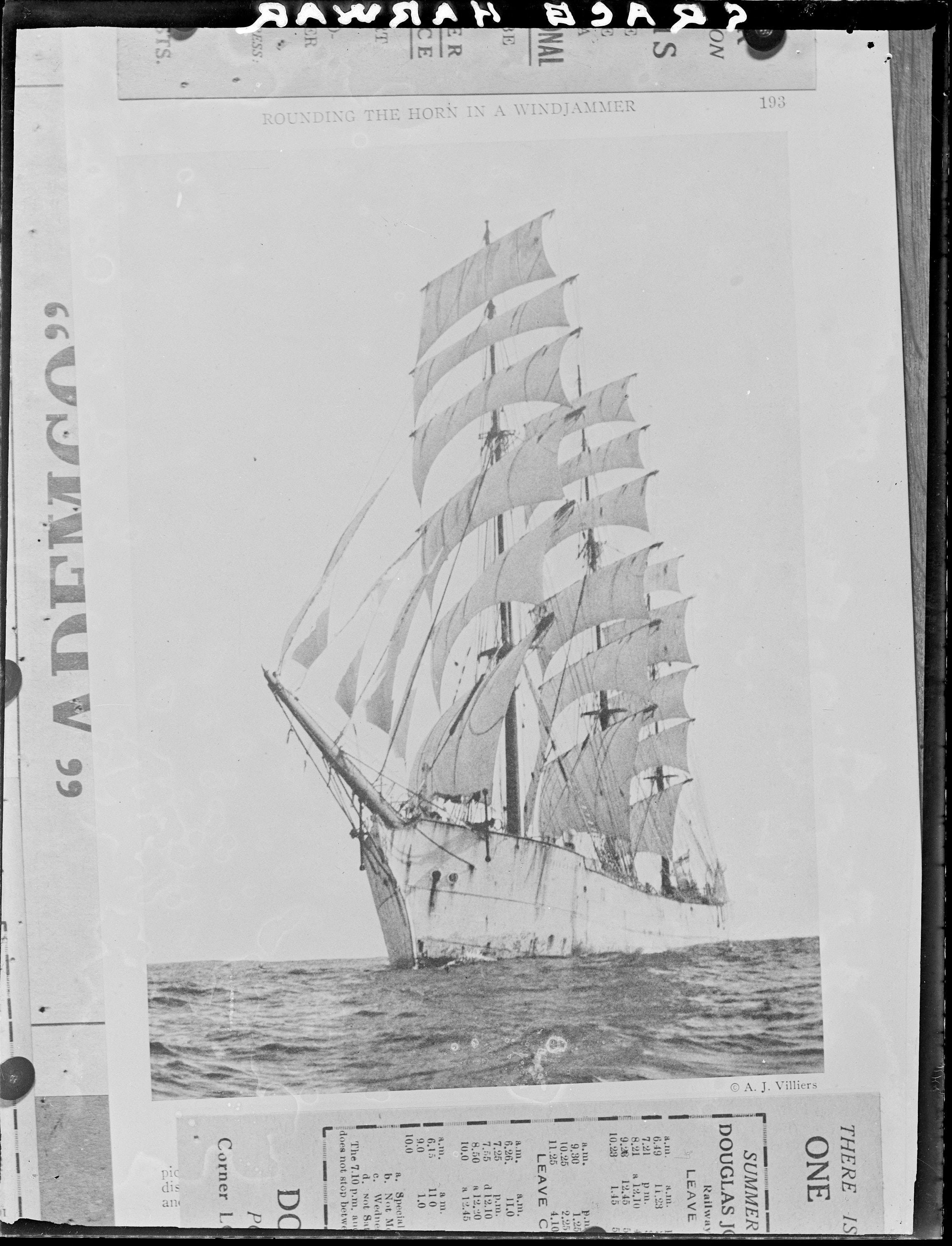 Glass plate: GRACE HARWAR (1889), view bow on - New Zealand Maritime Museum