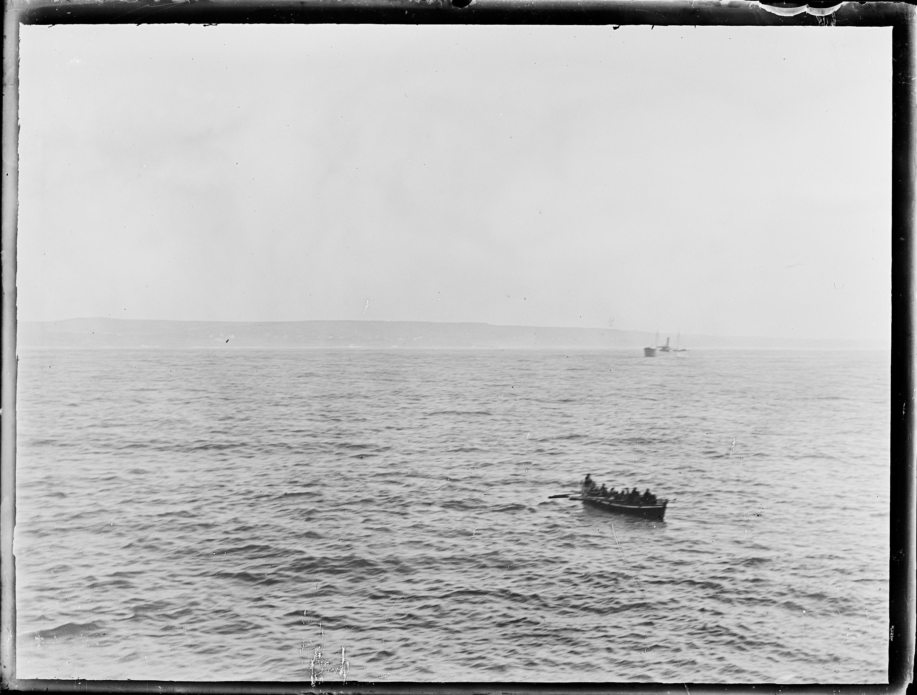 Glass plate: Rowboat with crew onboard rowing offshore - New Zealand ...