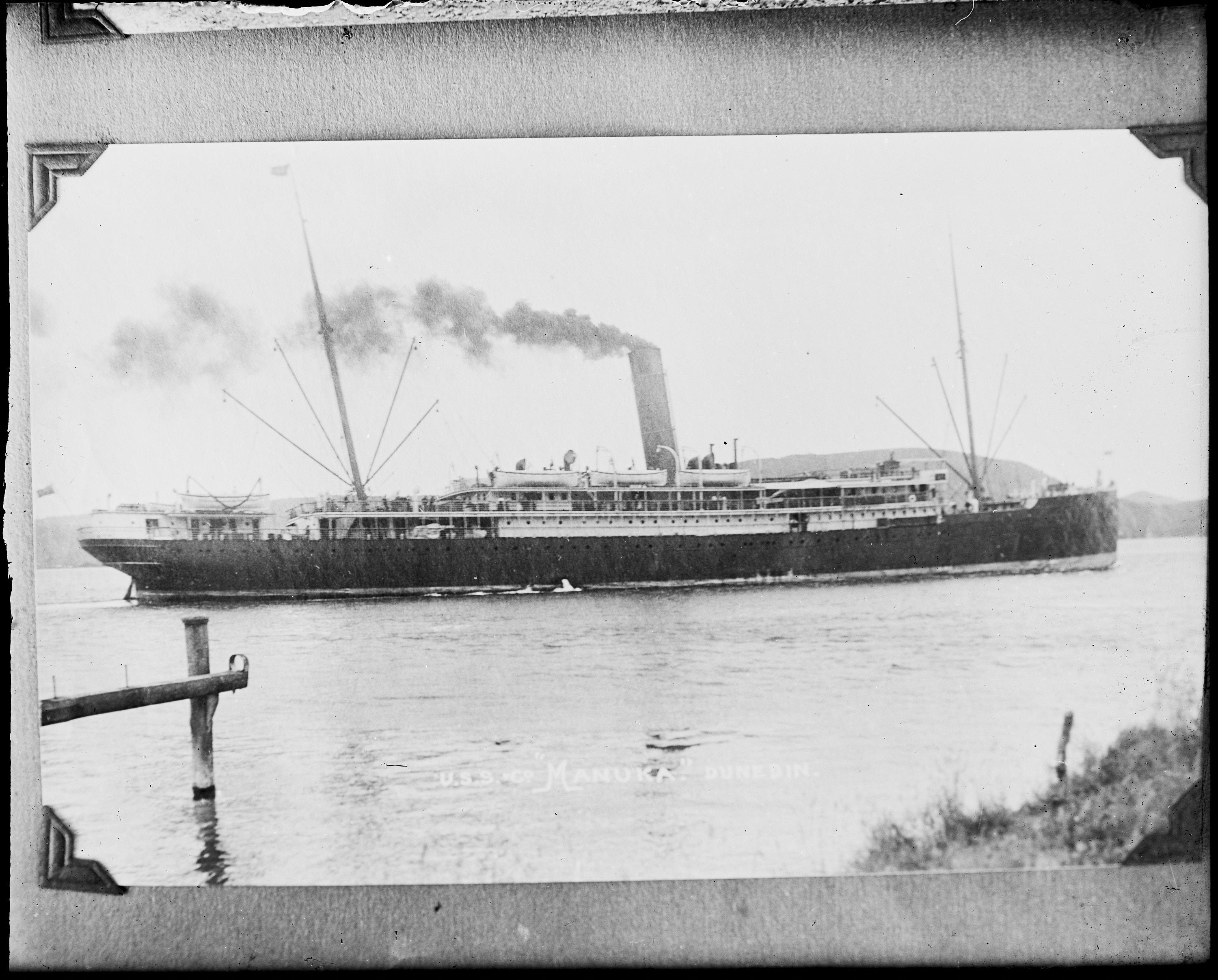 Glass plate: TSS MANUKA (1903), Dunedin - New Zealand Maritime Museum