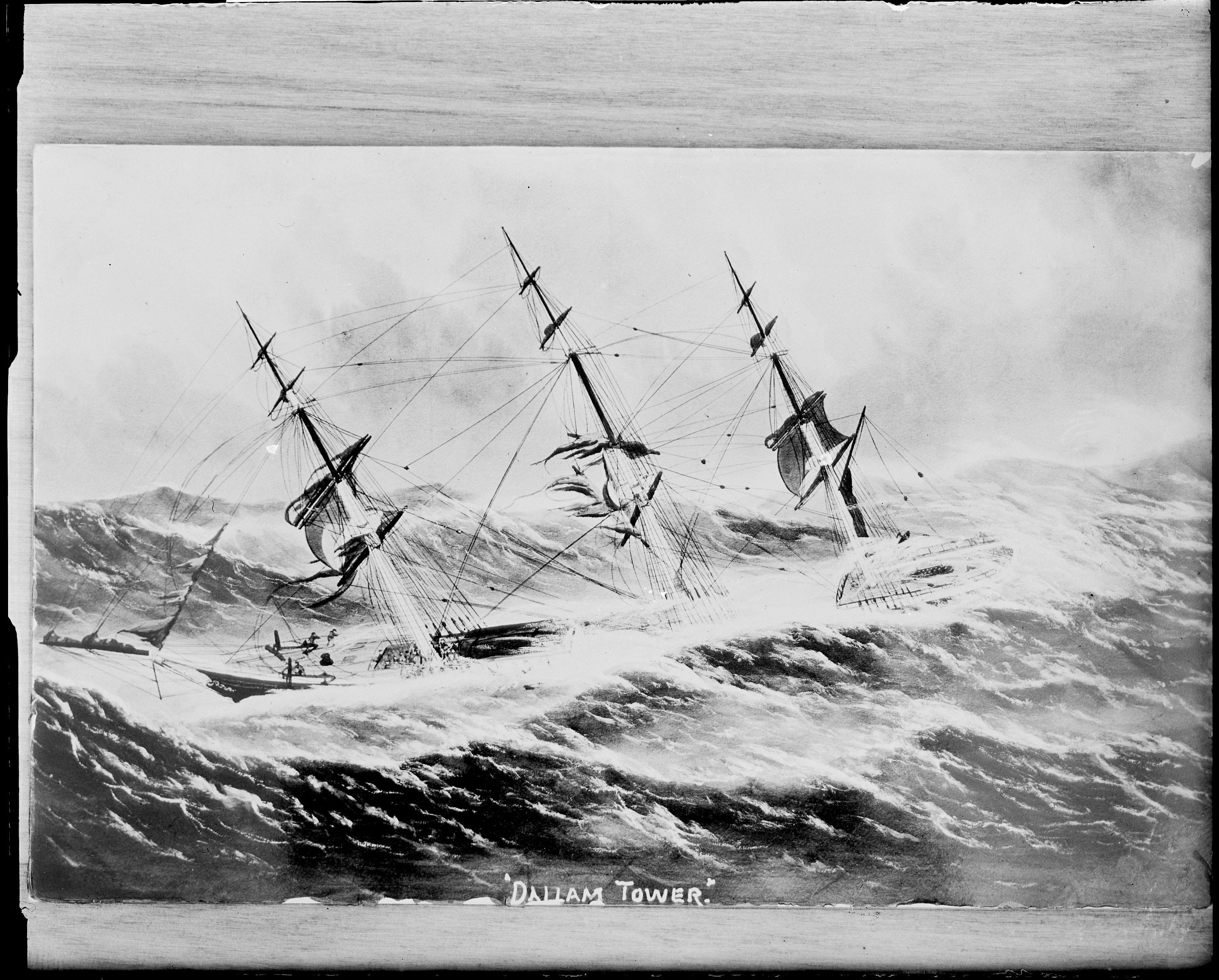 Glass plate: Illustration of DALLAM TOWER - New Zealand Maritime Museum