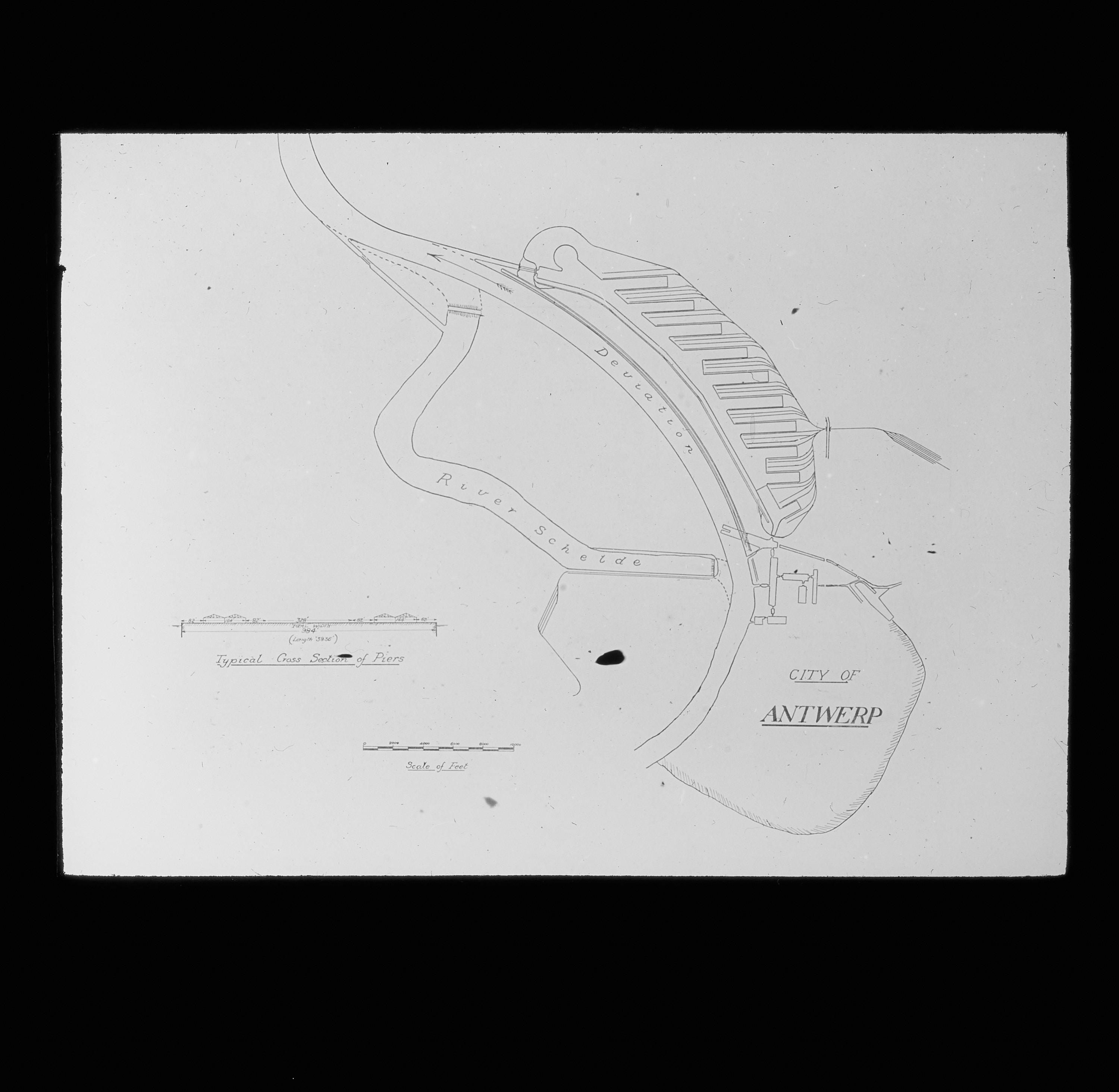 Lantern slide: Diagram of the City of Antwerp, typical cross-section of ...
