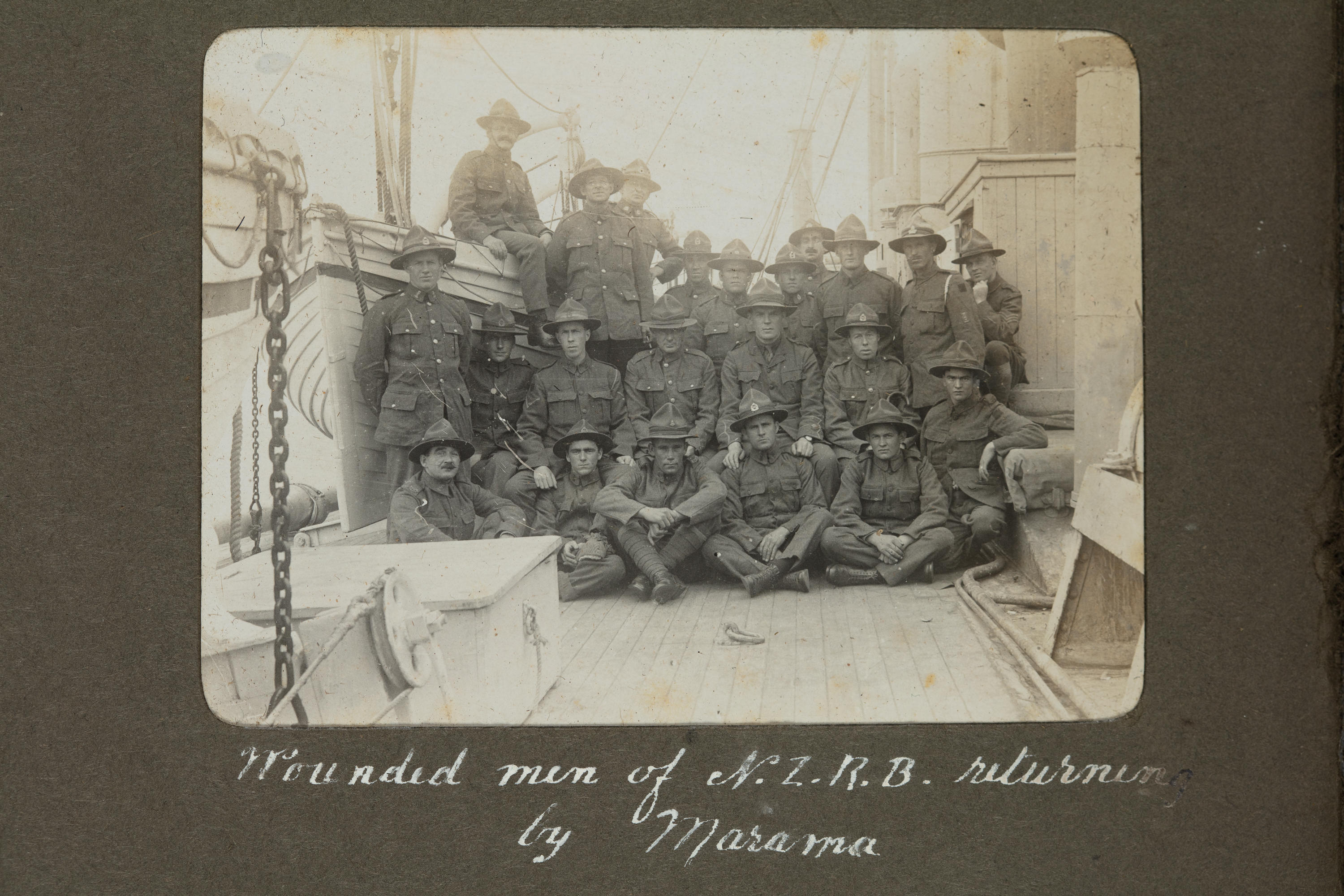 Photograph: Wounded soldiers from the New Zealand Rifle Brigade onboard ...