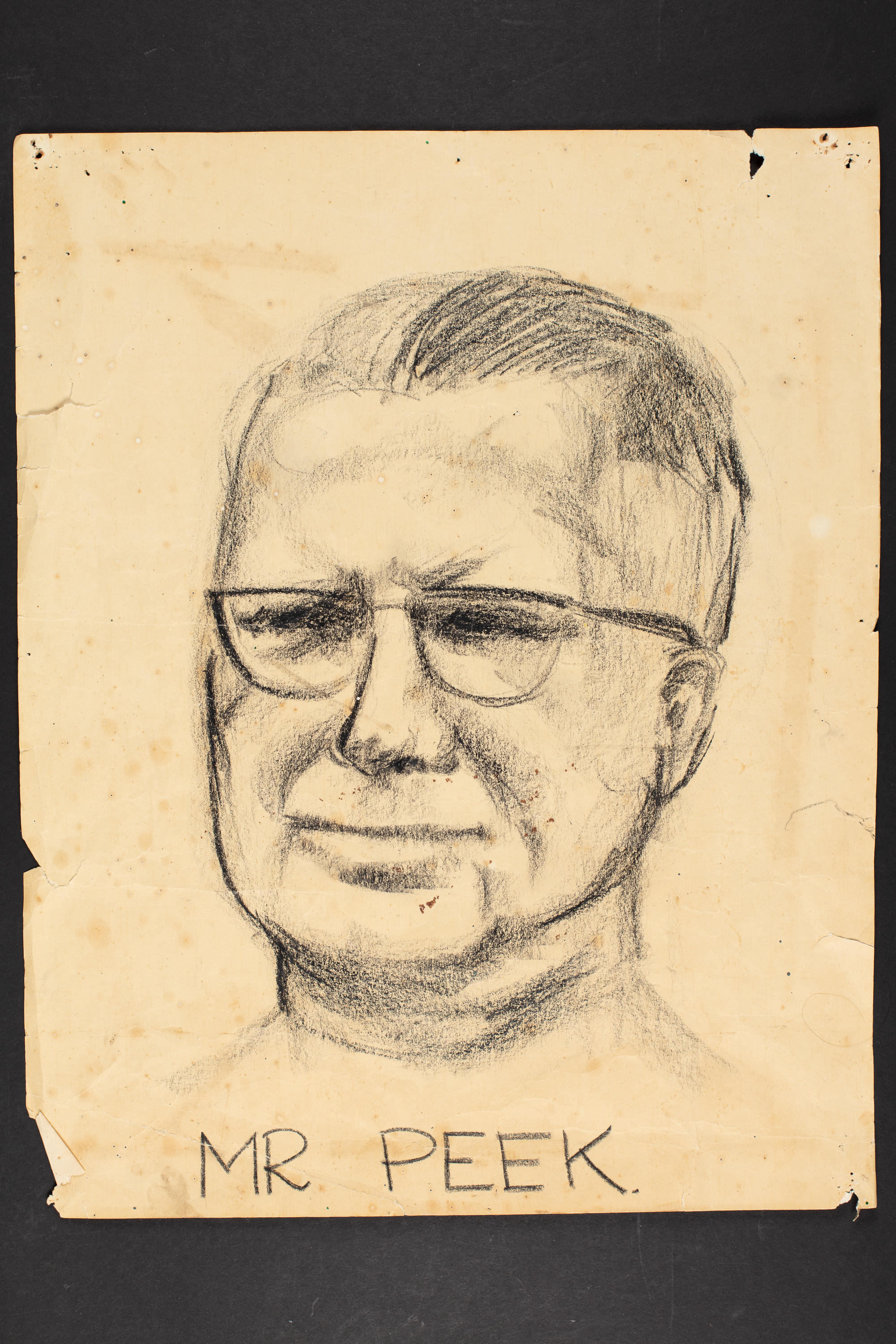 Crayon drawing: Portrait of Mr Peek - New Zealand Maritime Museum