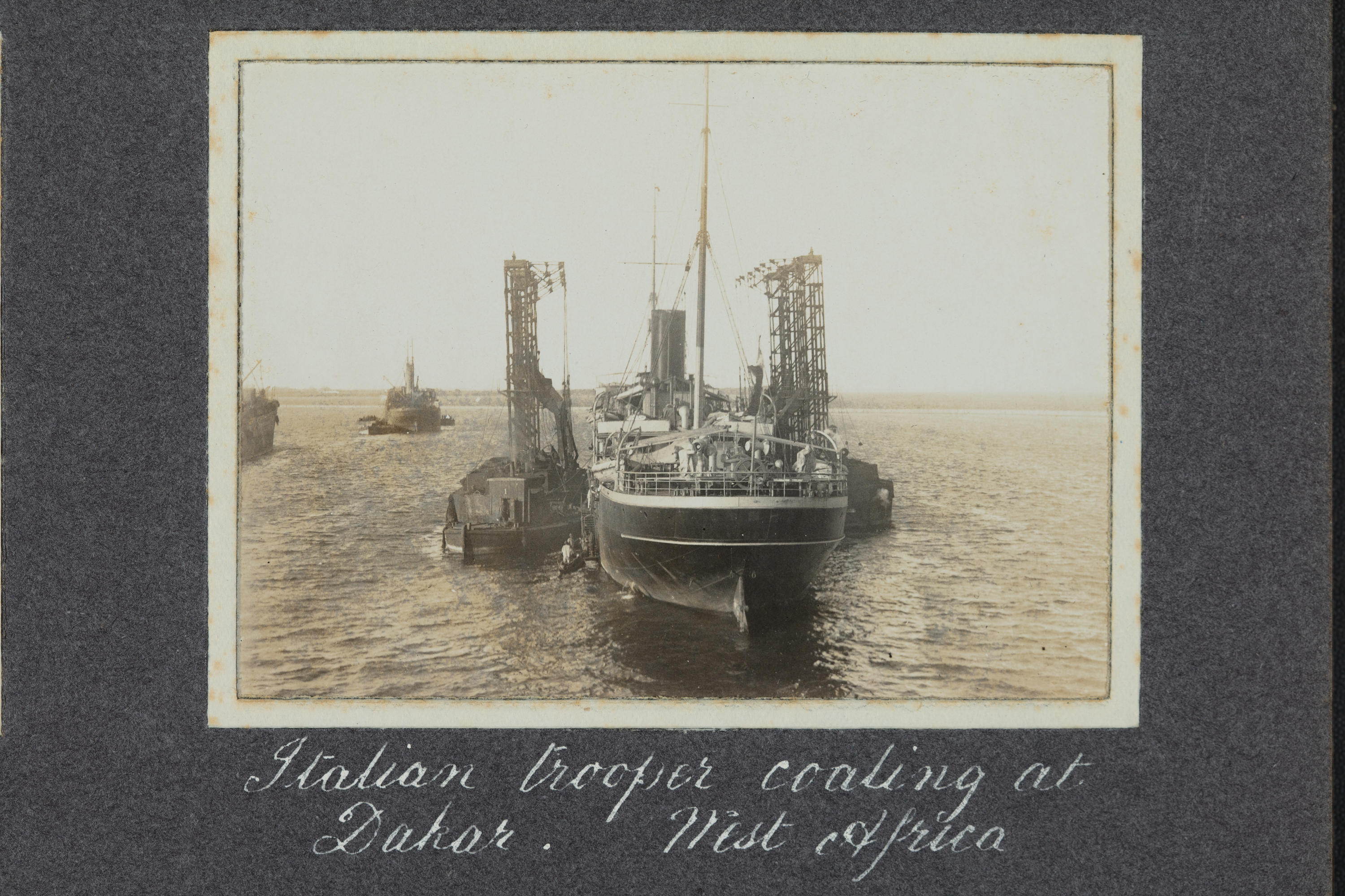 Photograph: Unidentified Italian steamer coaling at Dakar, Senegal ...