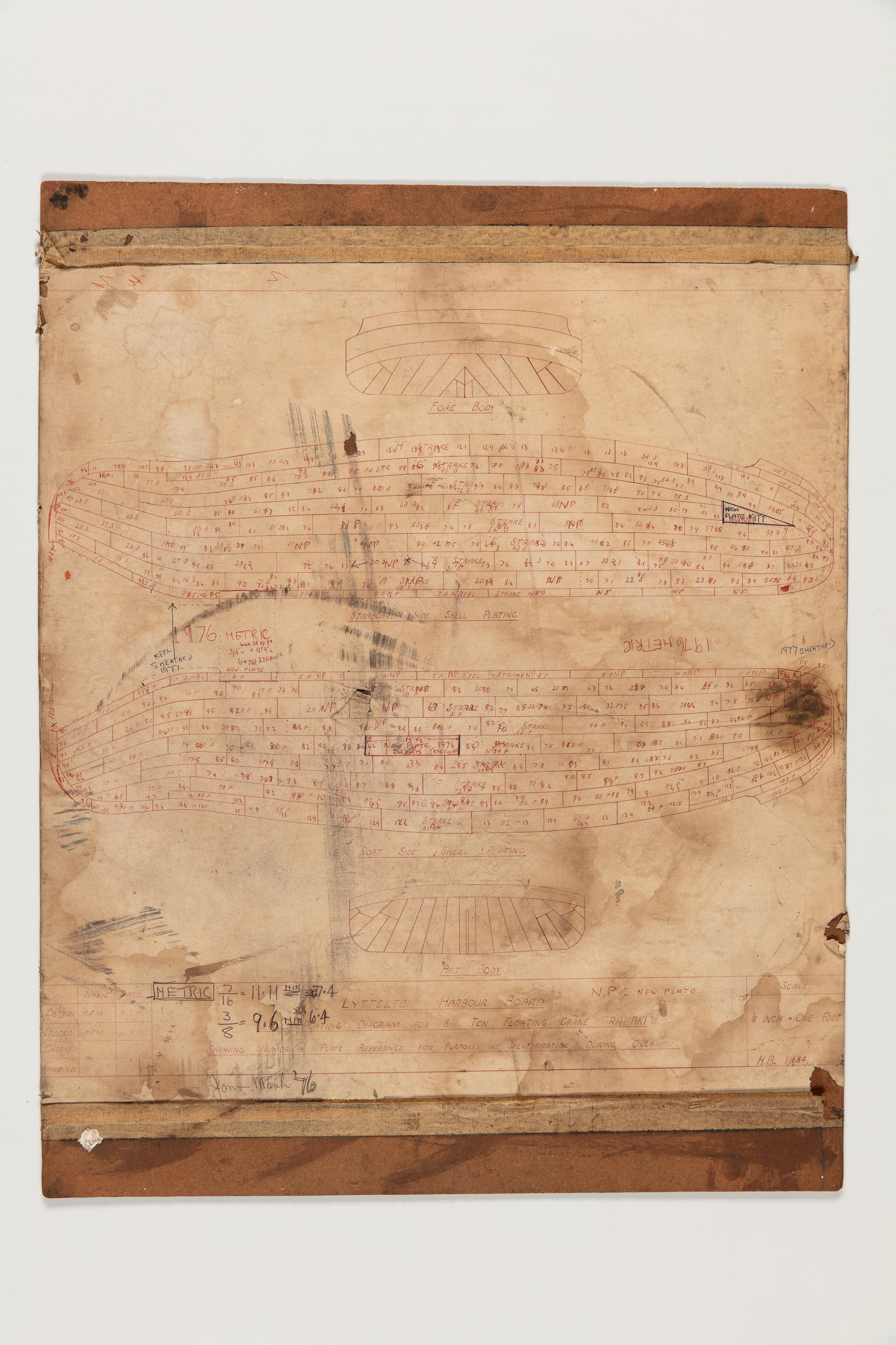 Plan: Shell-plating diagram for 8 ton floating crane RAPAKI (1926), 11 ...