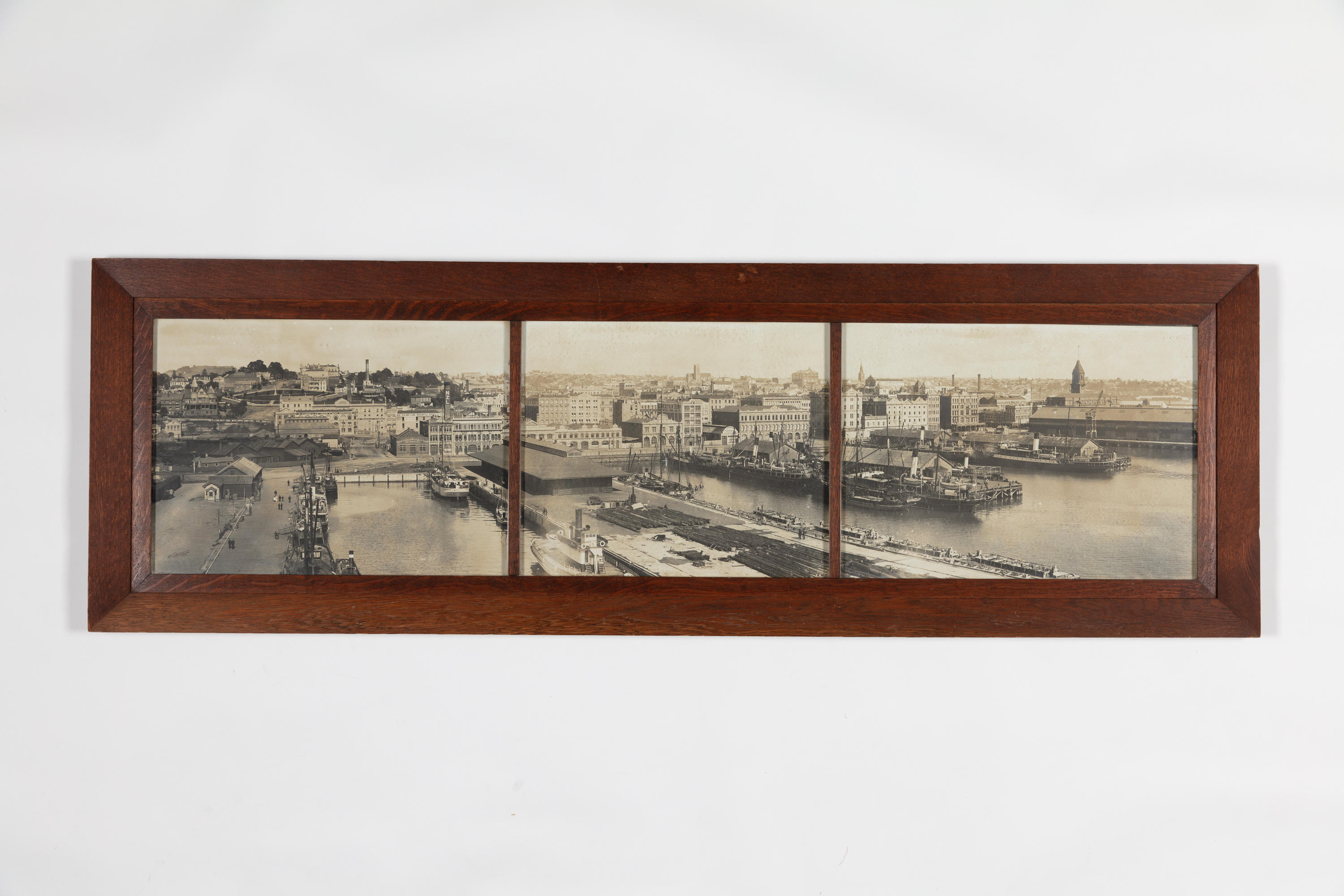 Framed triptych: Auckland waterfront, 1913 - New Zealand Maritime Museum