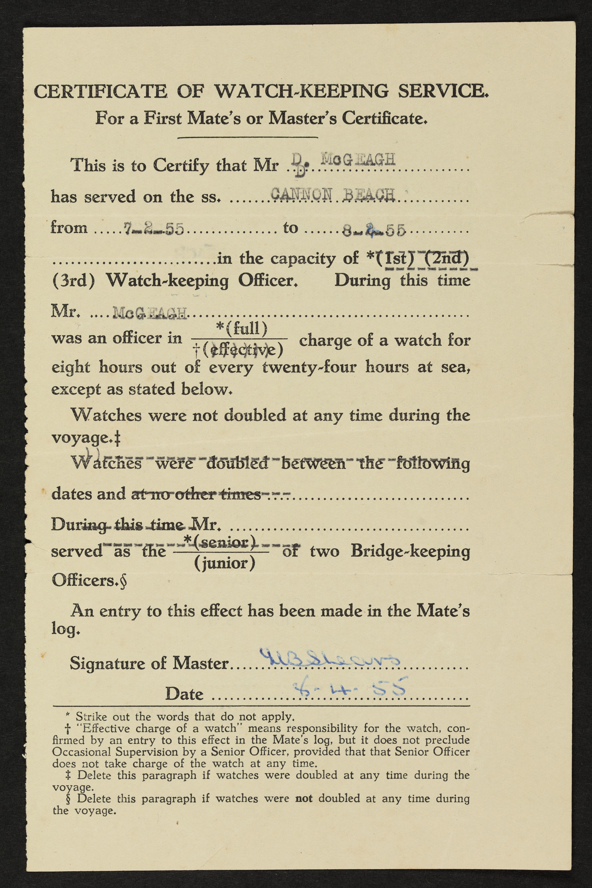 Record of watchkeeping for a first mate’s or master’s foreign going ...