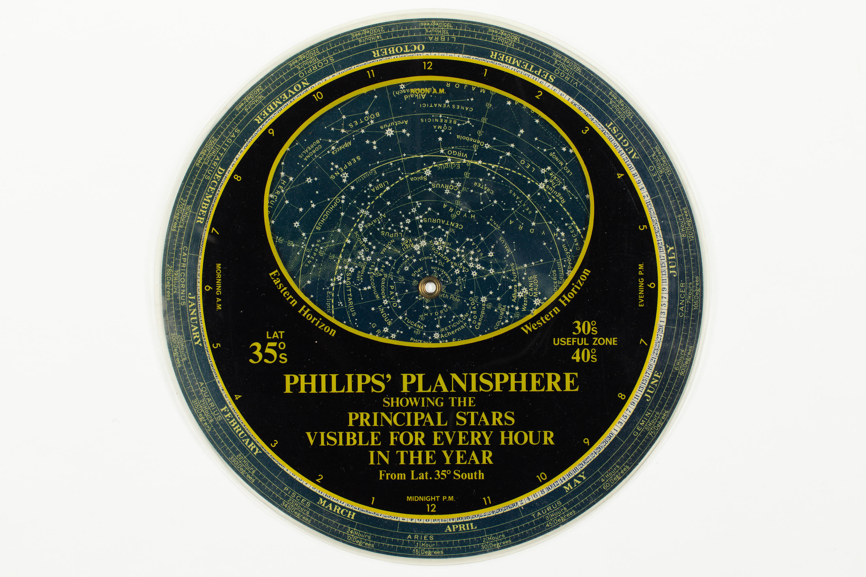 Philips' planisphere showing the principal stars visible for every hour ...