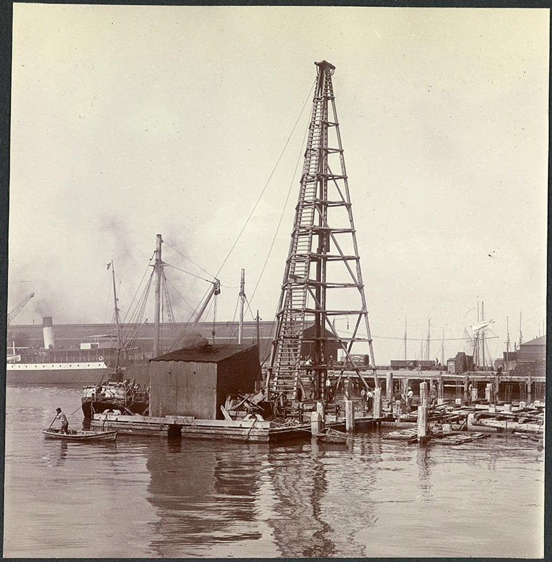 Photograph: Floating pile driver with SS NGAPUHI, date unknown. - New ...