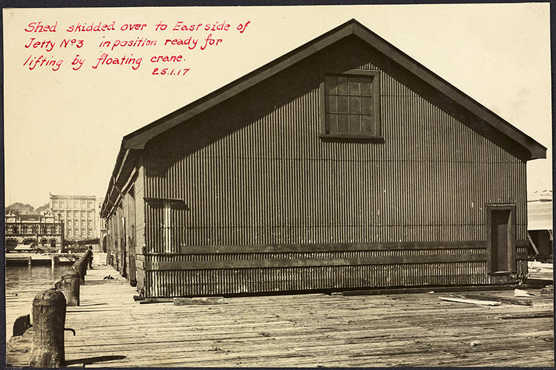 Photograph: Shed removal by floating crane from Quay Street Jetty No. 3 ...