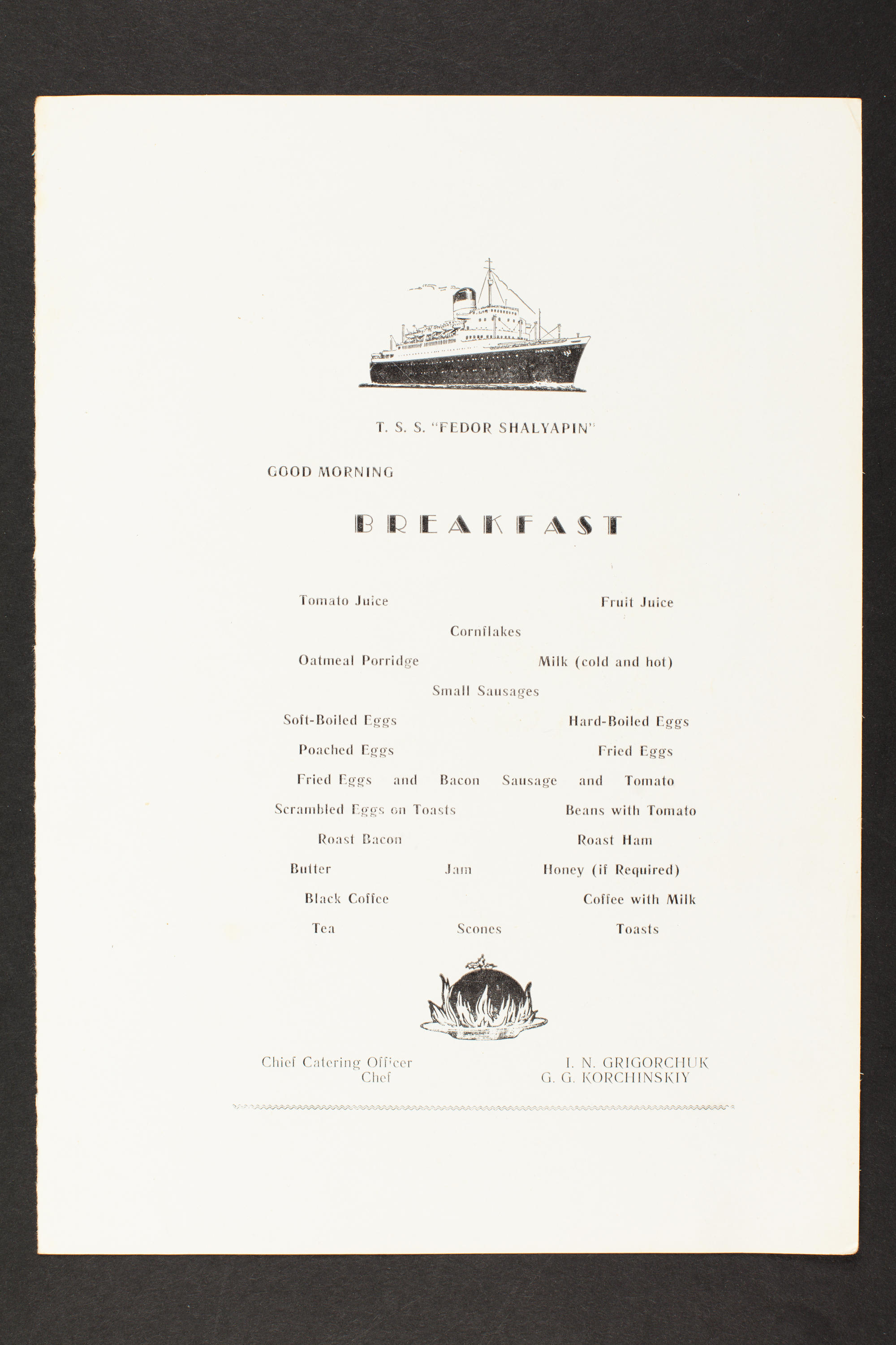 Ephemera: Breakfast menu, TSS FEDOR SHALYAPIN (1955) - New Zealand ...