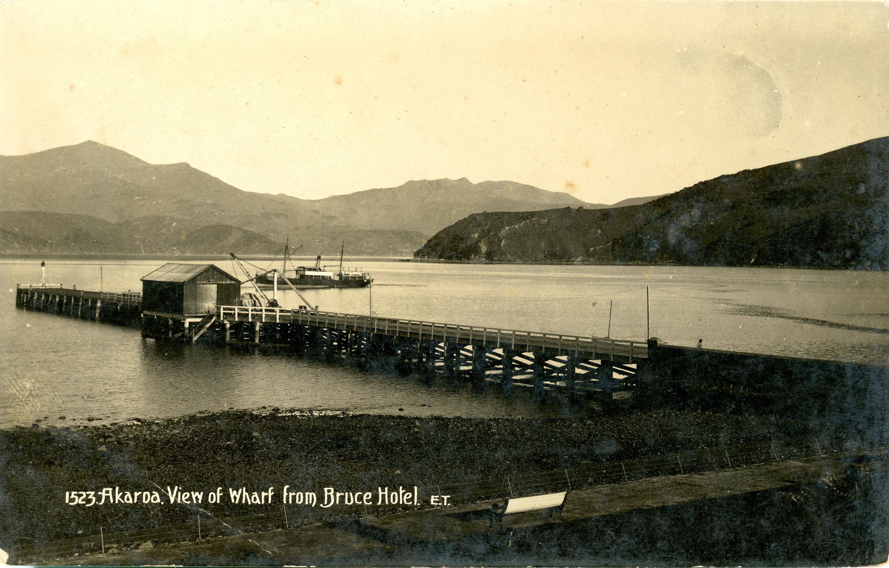 Postcard: Akaroa, View of Wharf from Bruce Hotel - New Zealand Maritime ...