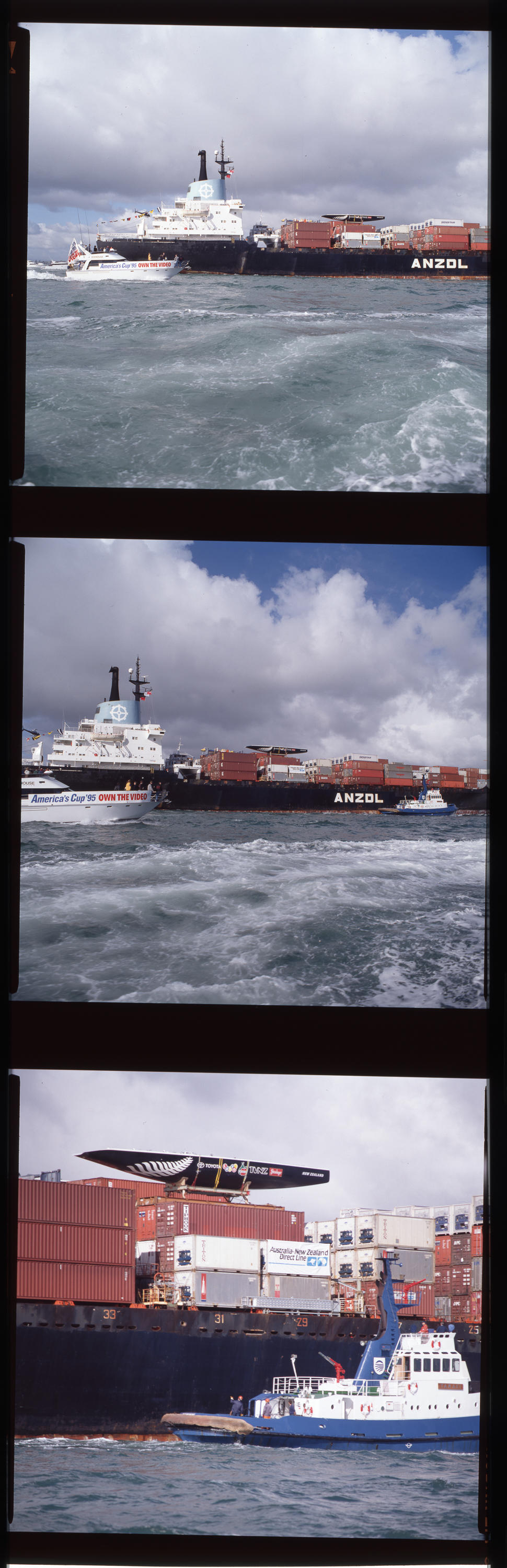 Slide film: Three colour images of NZL 32 (1995) on ANZDL container ...