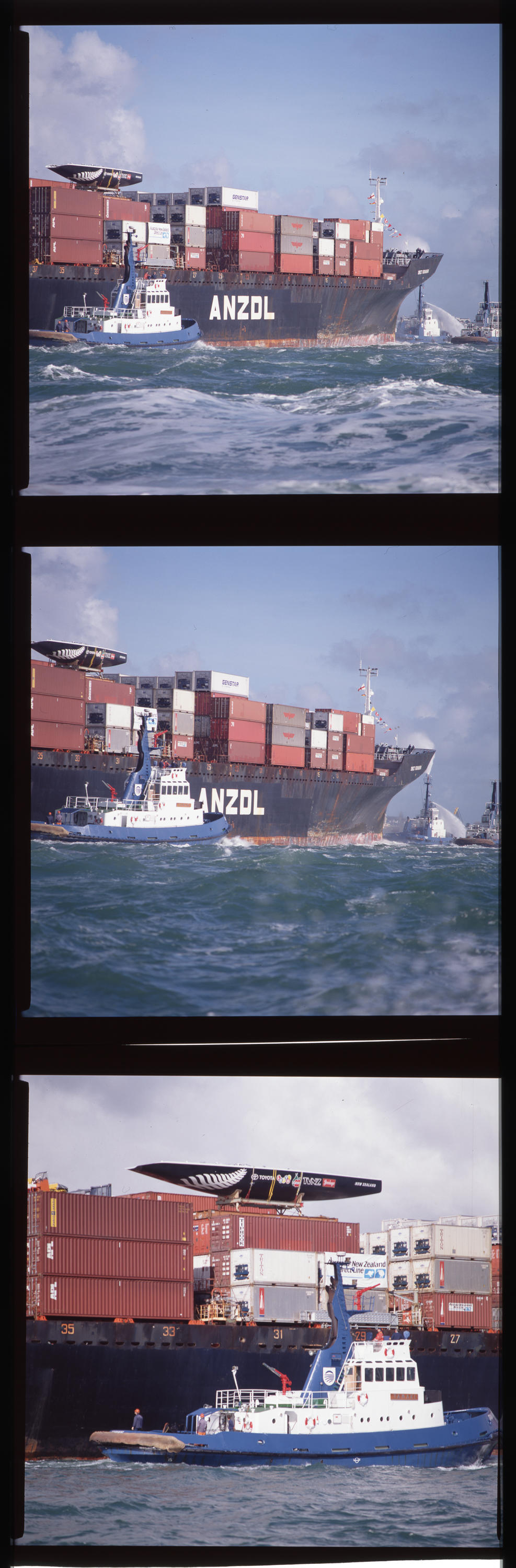 Slide film: Three colour images of NZL 32 (1995) on ANZDL container ...