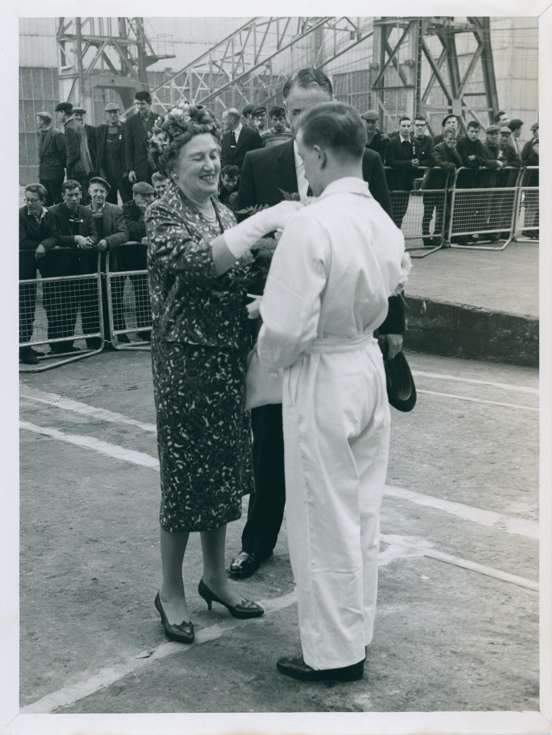 Photograph: Mrs MacDonald arriving for the lauching of PORT NICHOLSON ...