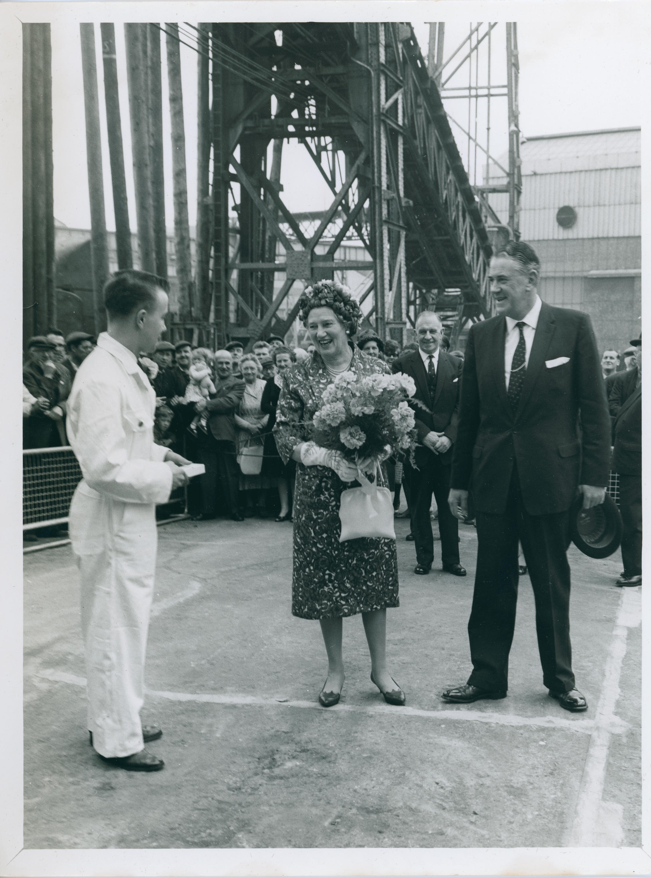 Photograph: Mrs MacDonald arriving for the lauching of PORT NICHOLSON ...