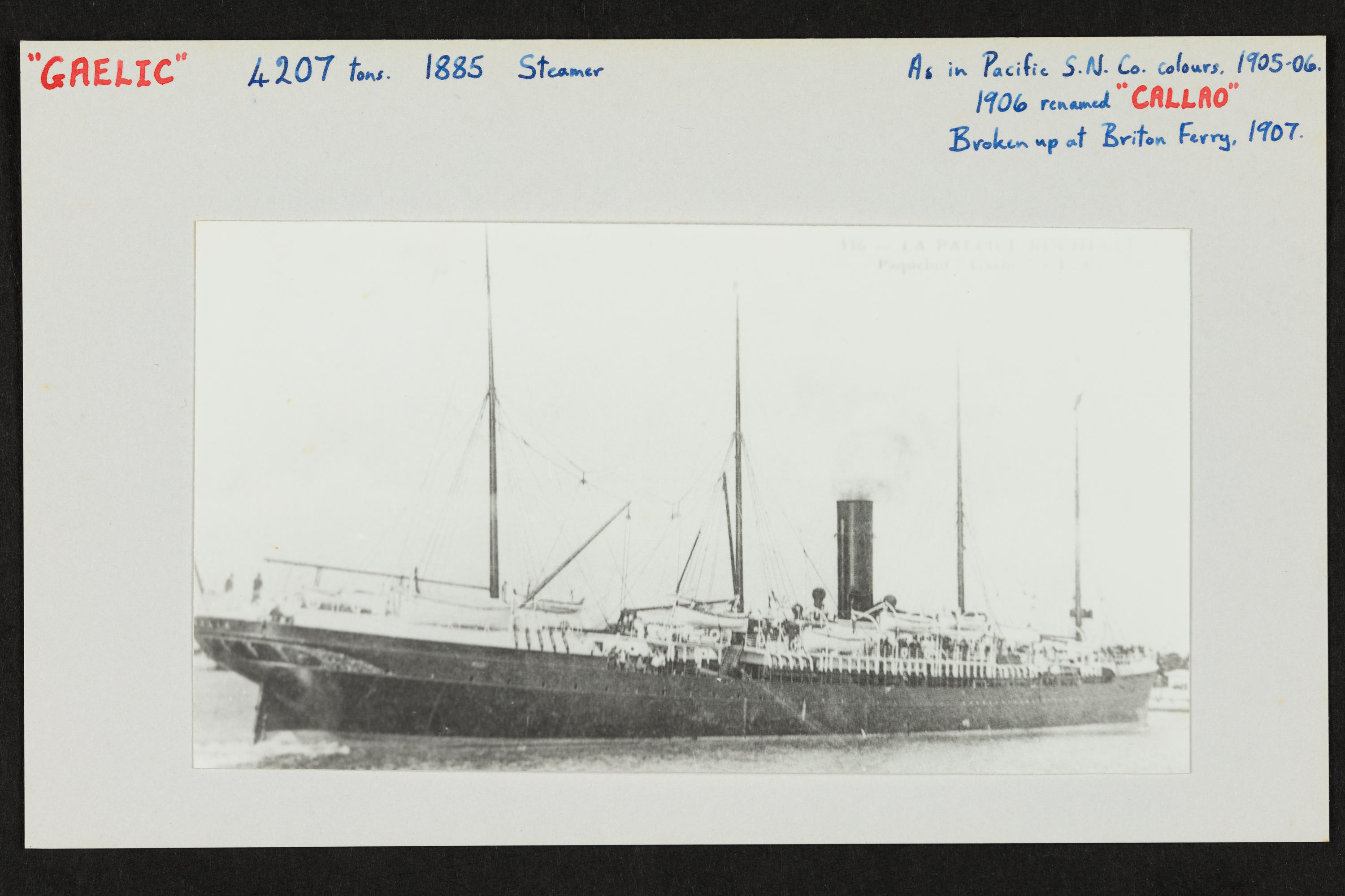 Index card - New Zealand Maritime Museum