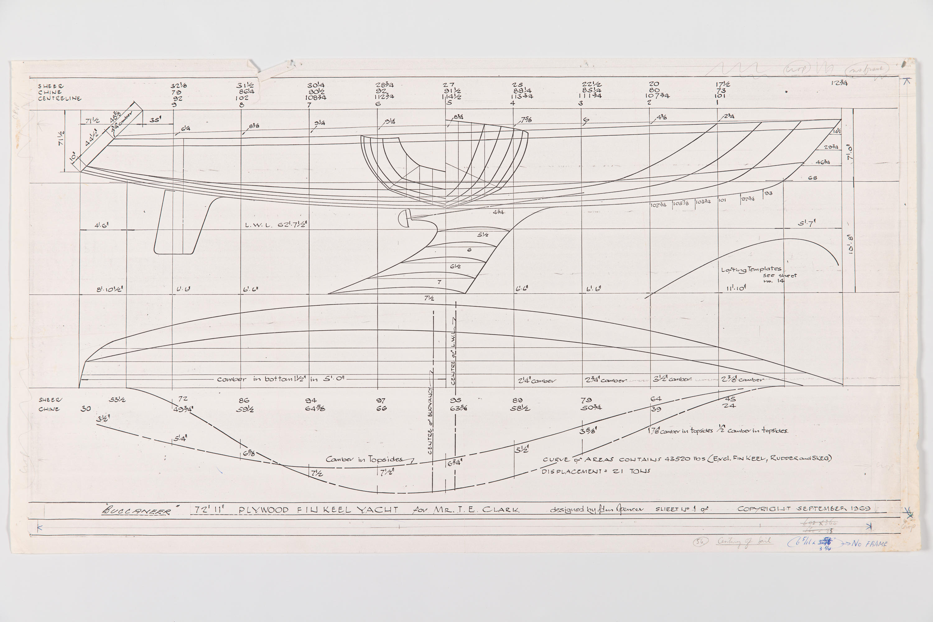 Plan: BUCCANEER 72'11" plywood fin keel yacht for Mr T.E. Clark - New ...