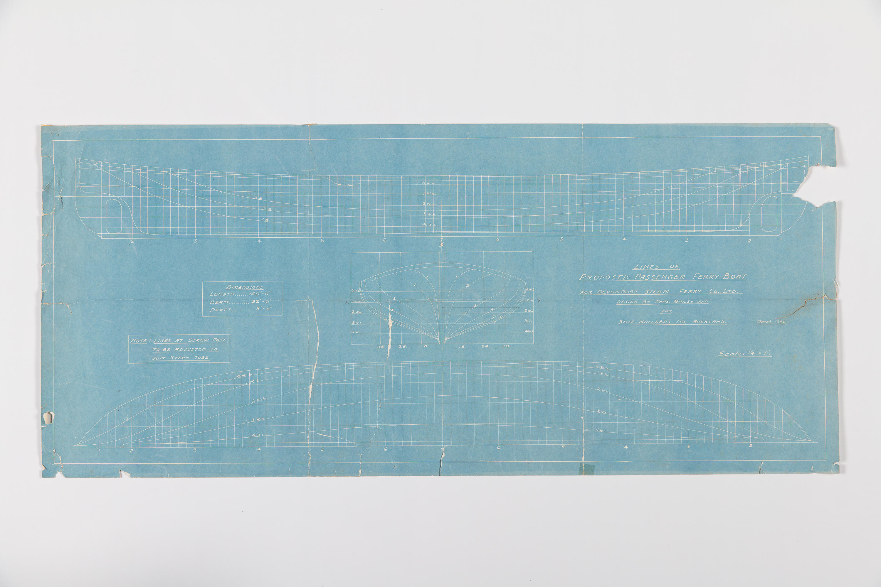 Plan: Lines of proposed passenger ferry boat for Devonport Steam Ferry ...