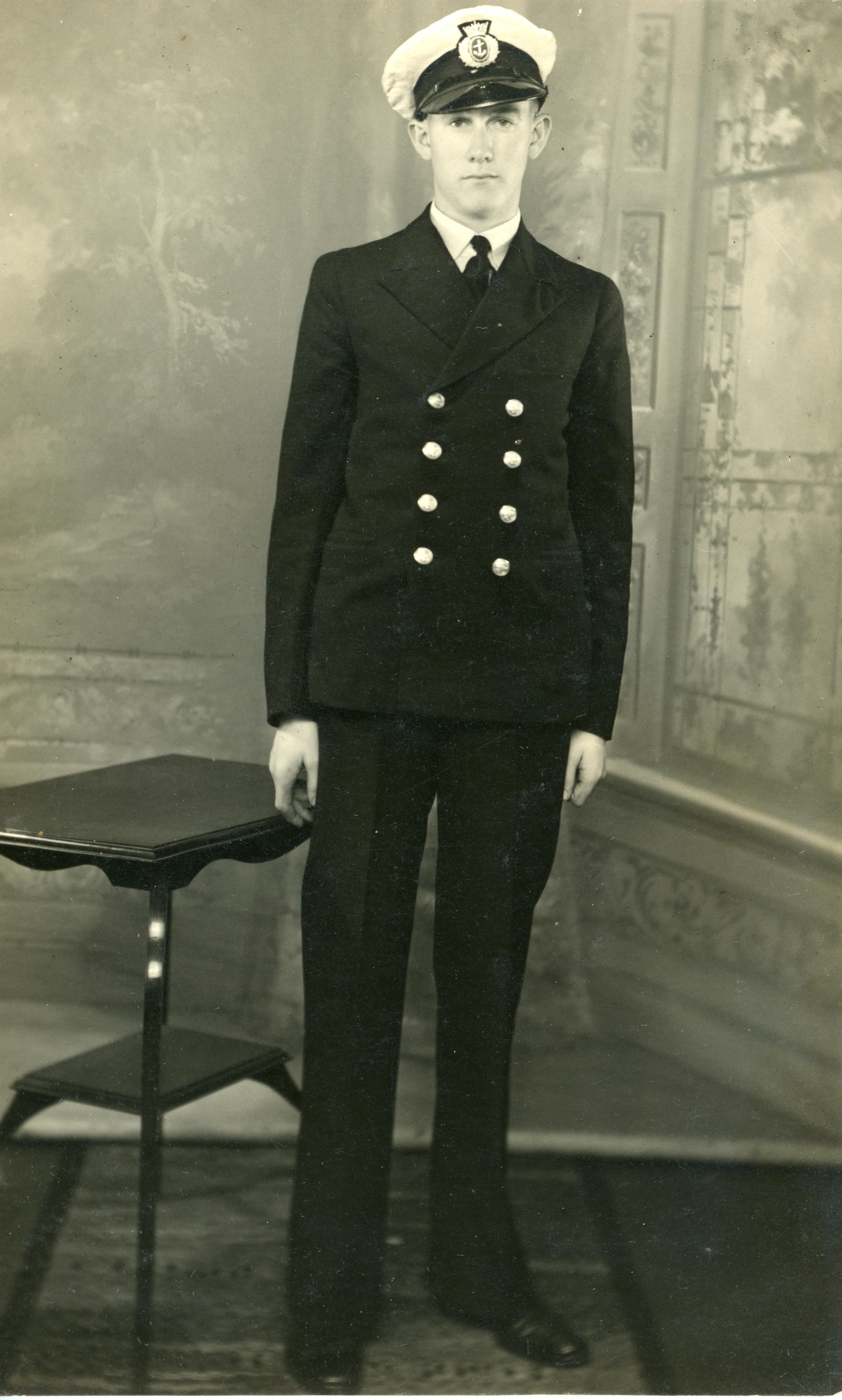 Photograph: black and white portrait of Elliston Dunn in merchant navy ...