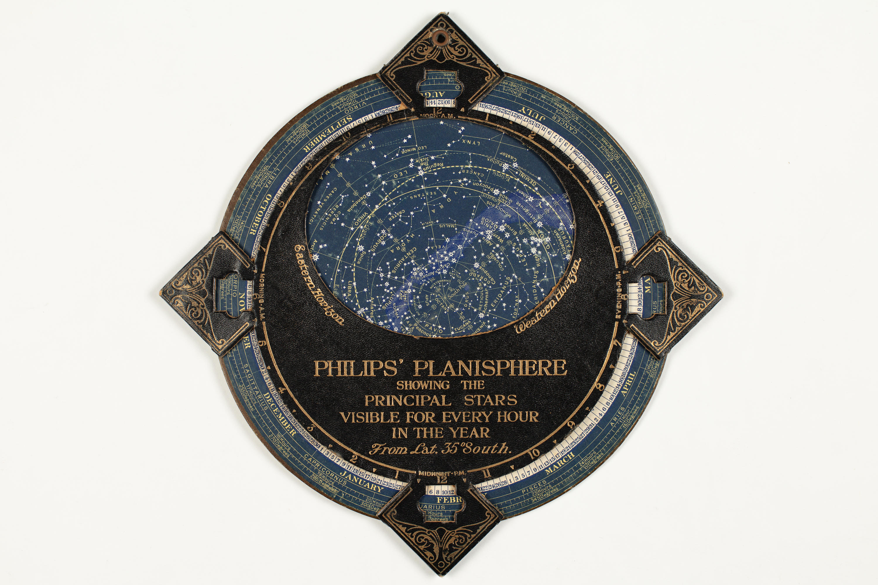 Philips' planisphere showing the principal stars visible for every hour ...