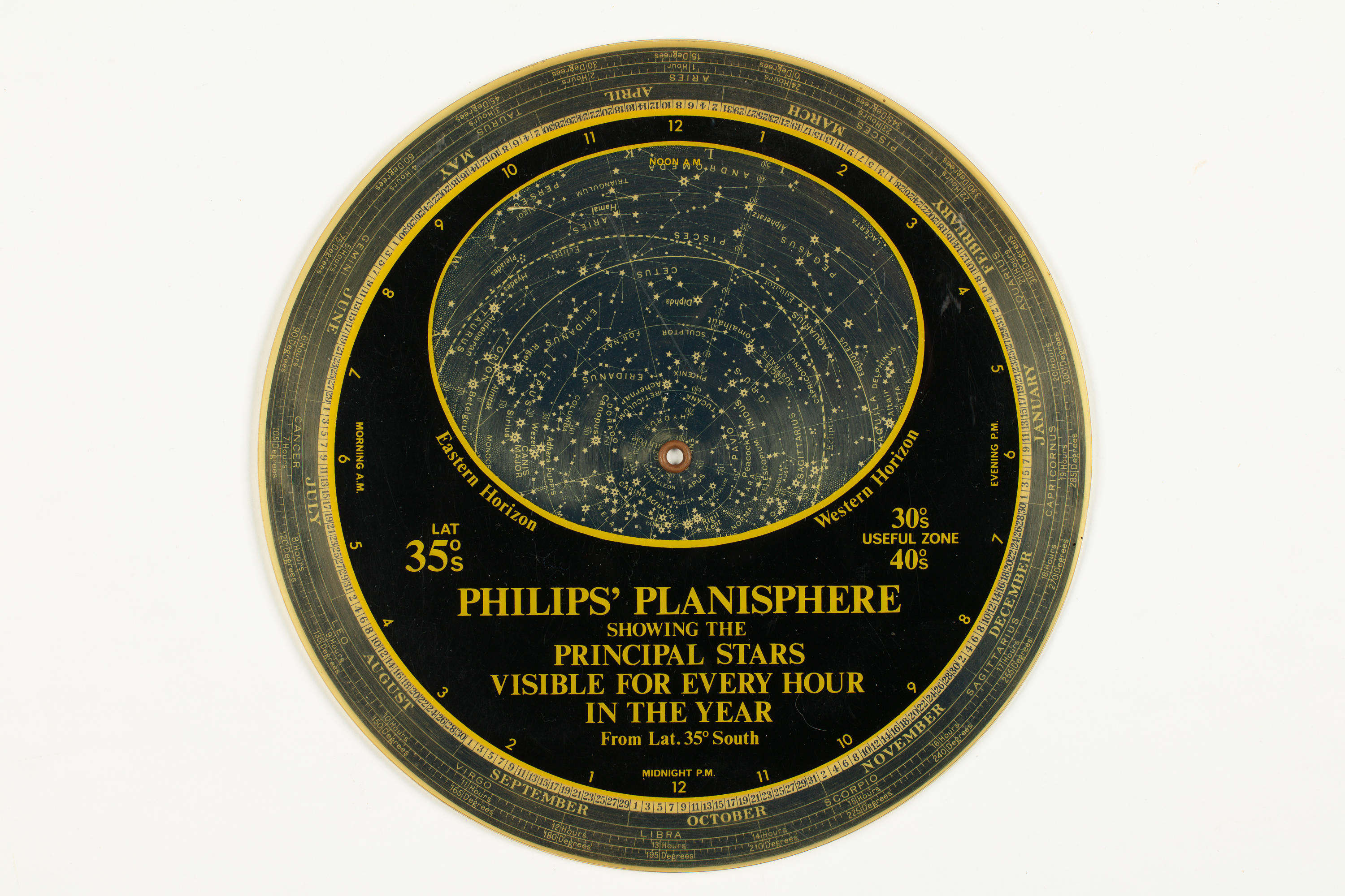 Philip's planisphere showing the principal stars visible for every hour ...