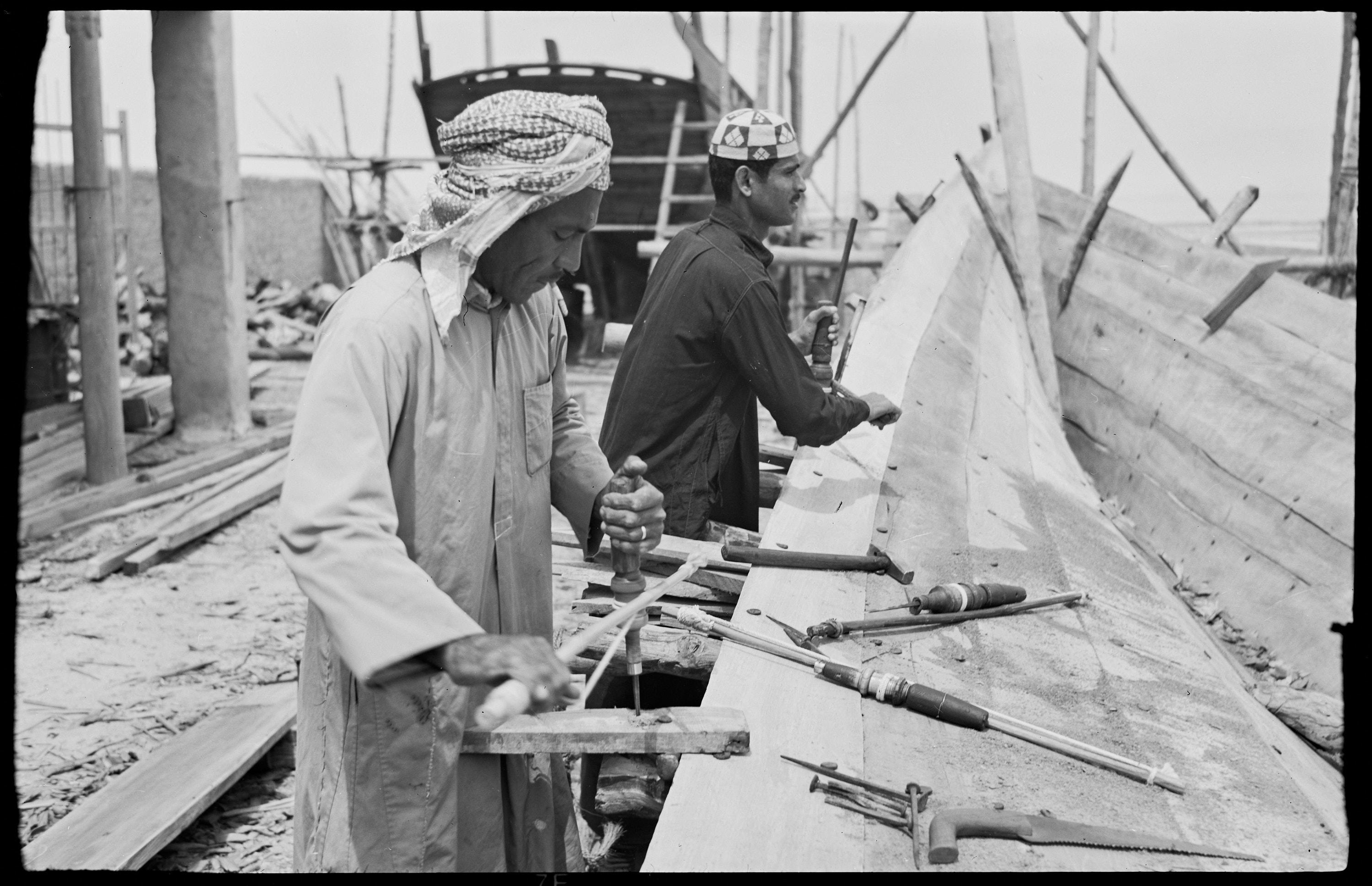Negative: Shipwrights working in shipyard, Kuwait, 1972 - New Zealand ...