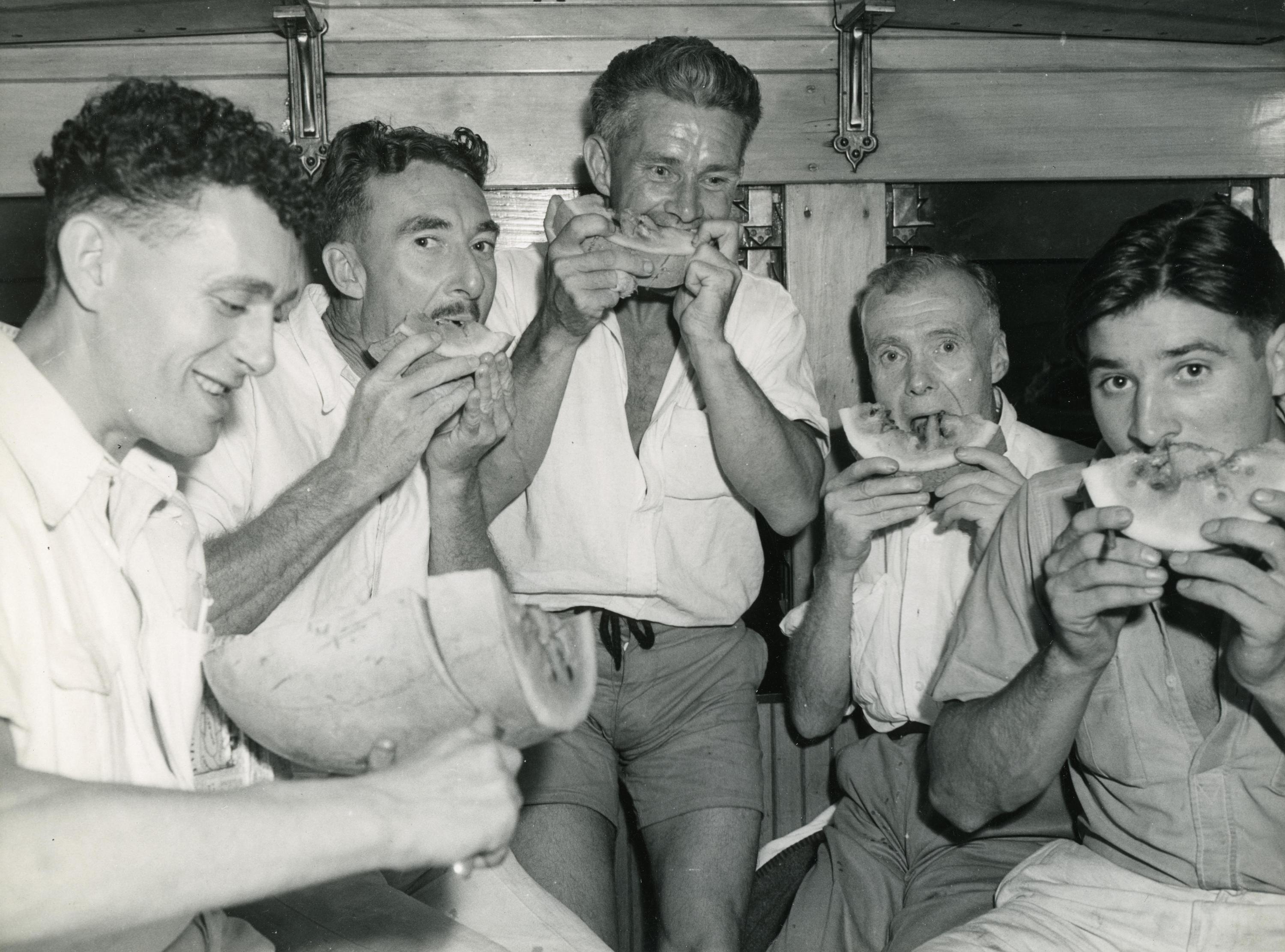 Photograph: Survivors from the sinking of RANGITANE arrive at Brisbane ...