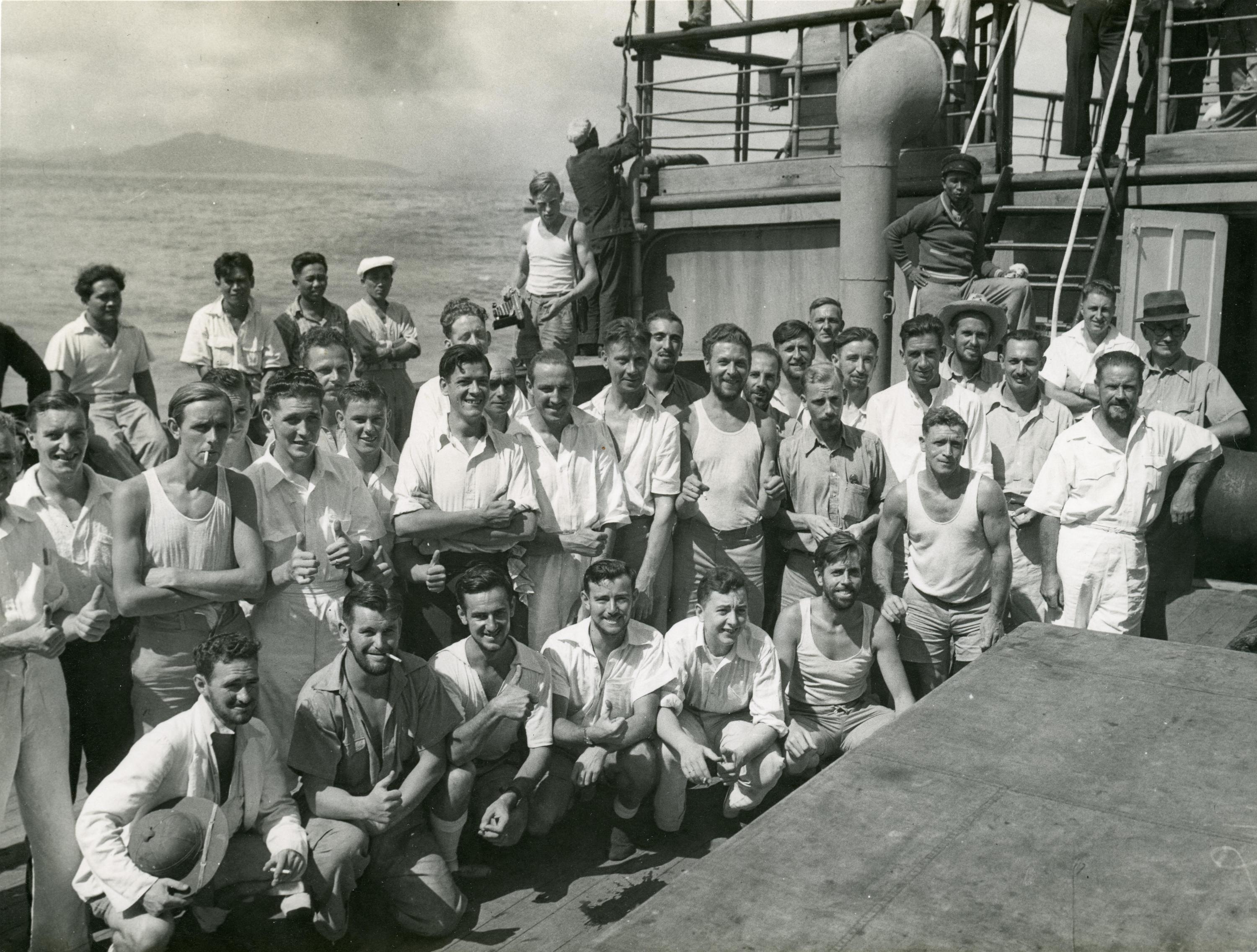 Photograph: Survivors from the sinking of RANGITANE on board SS NELLORE ...