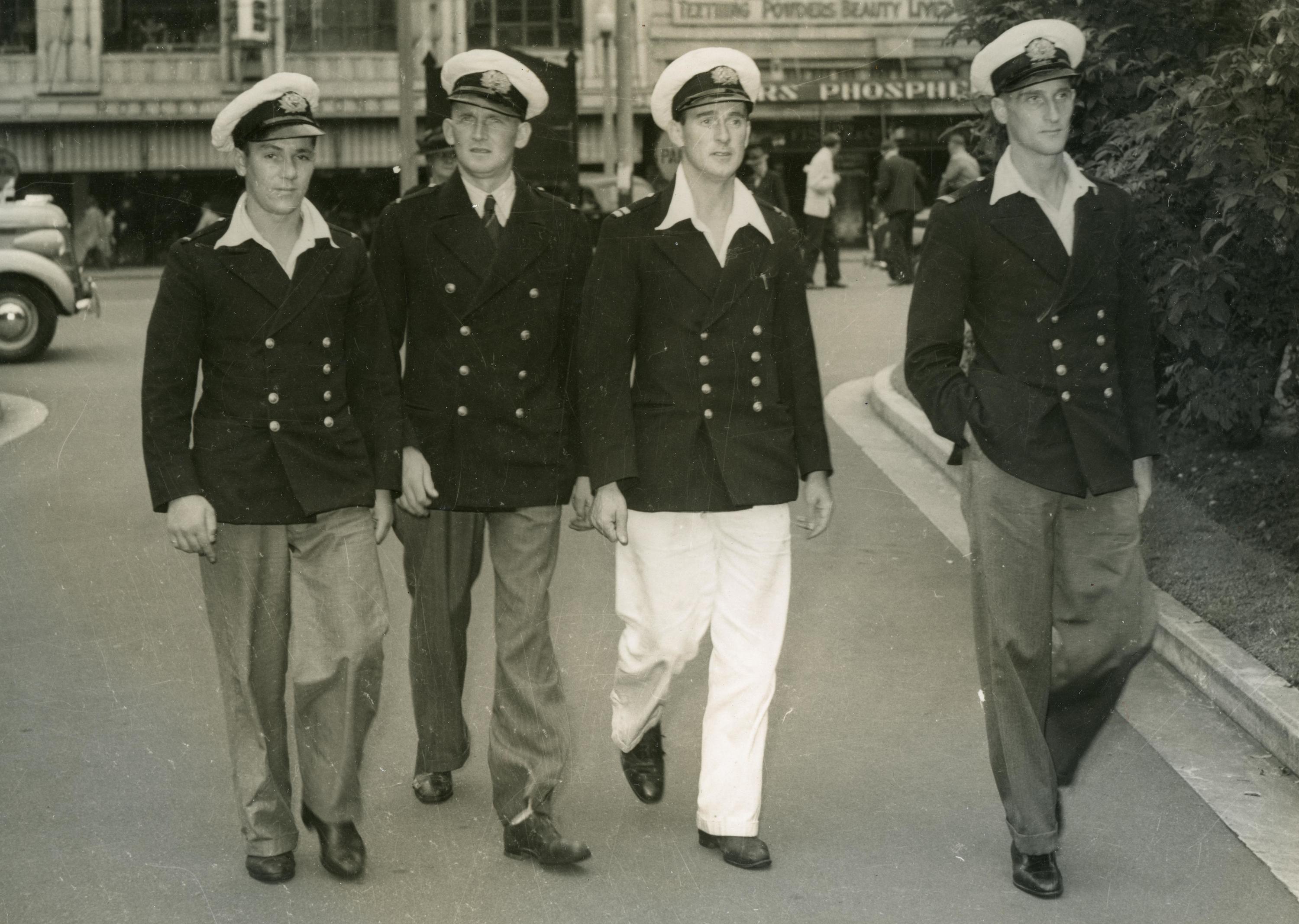 Photograph: Officers from RANGITANE arrive at Sydney following sinking ...