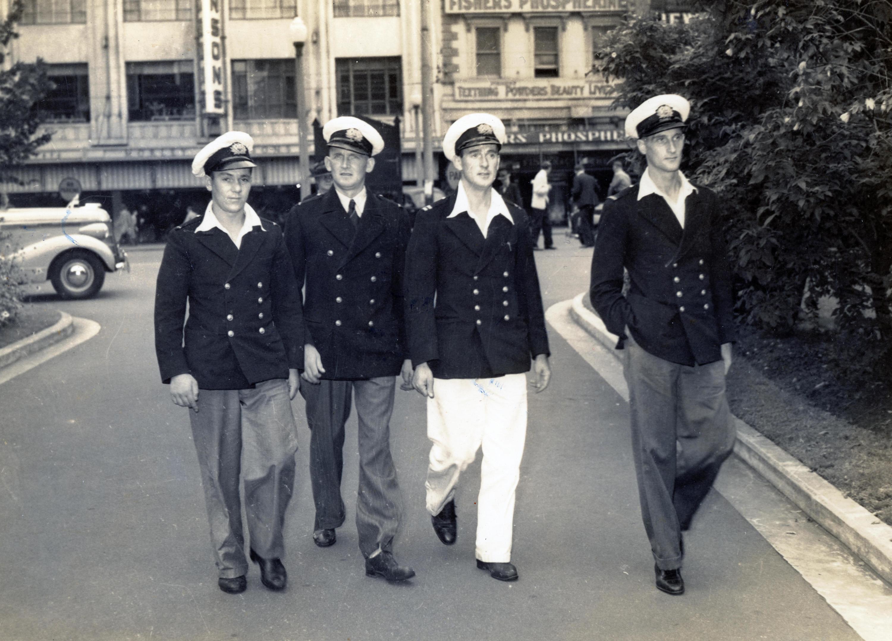 Photograph: Officers from RANGITANE arrive at Sydney following sinking ...