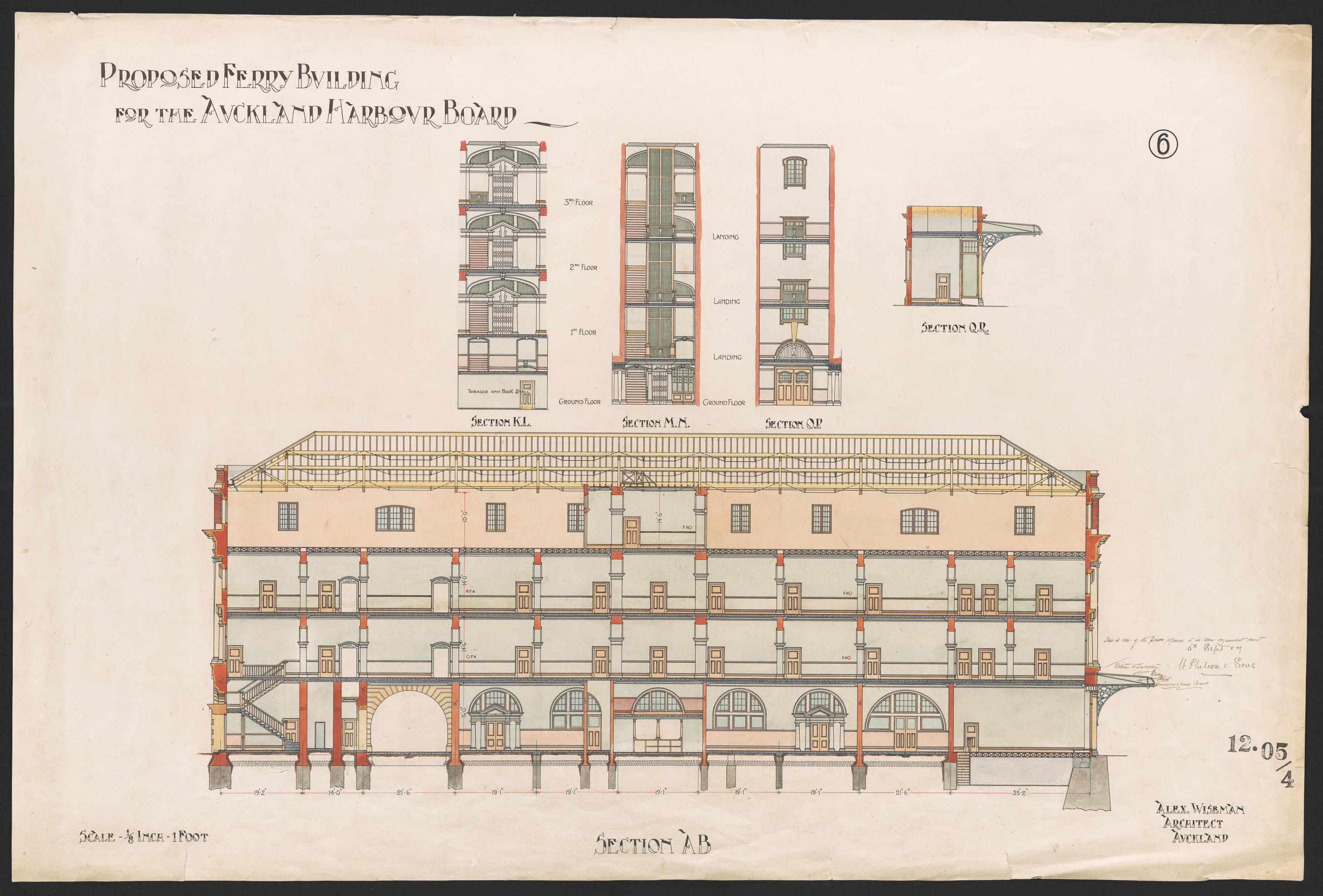 Plan: Proposed Ferry Building for the Auckland Harbour Board. Sheet 12. ...
