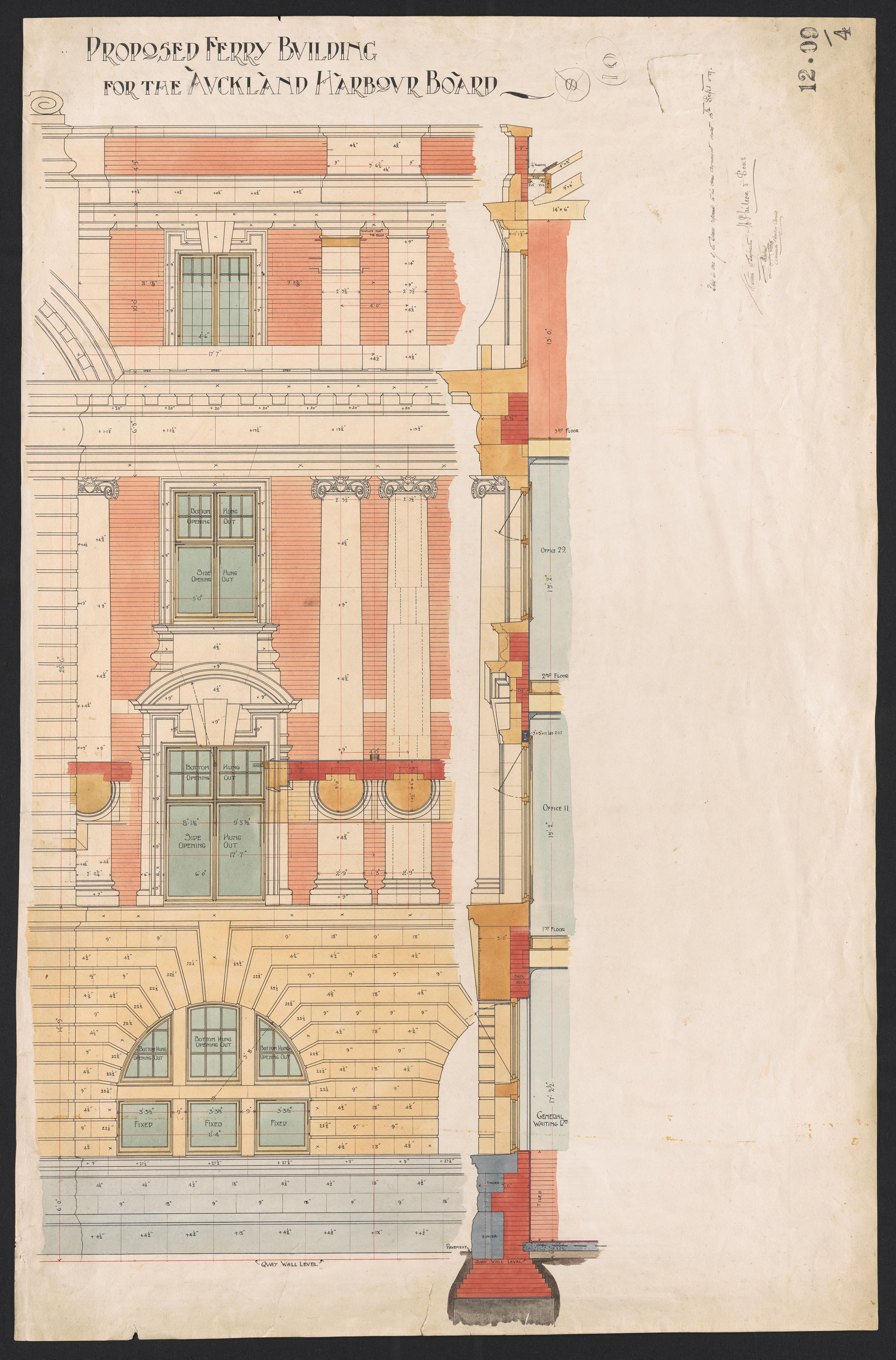 Plan: Proposed Ferry Building for the Auckland Harbour Board. Sheet 12. ...